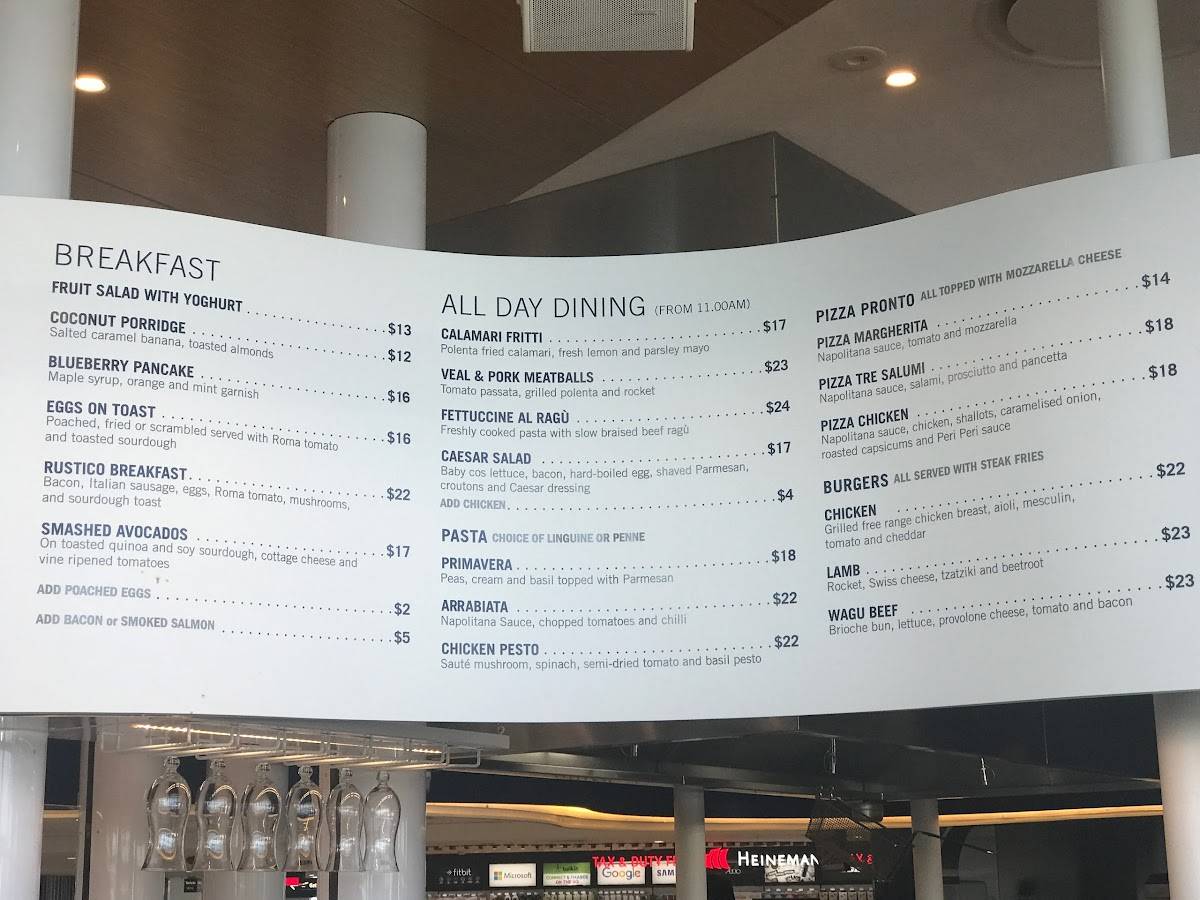 Menu at Peroni Bar, Mascot, Departure Plaza