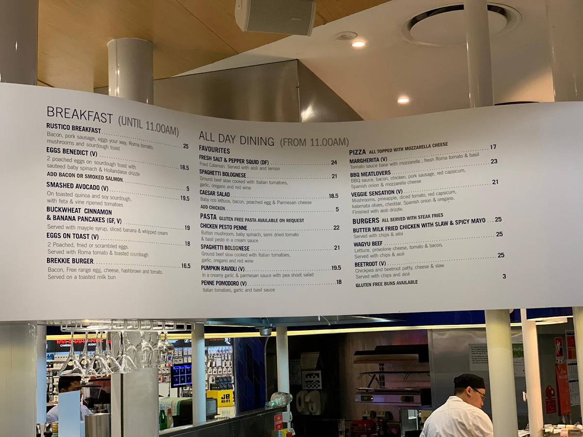 Menu at Peroni Bar, Mascot, Departure Plaza