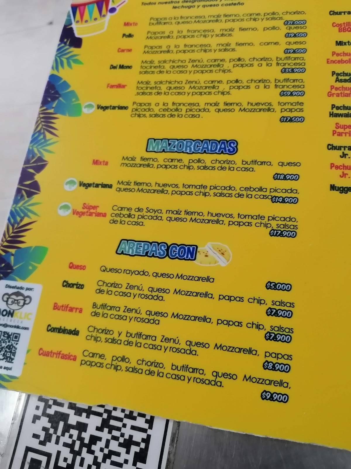 Carta del restaurante Perro Mono Garces Navas, Bogotá