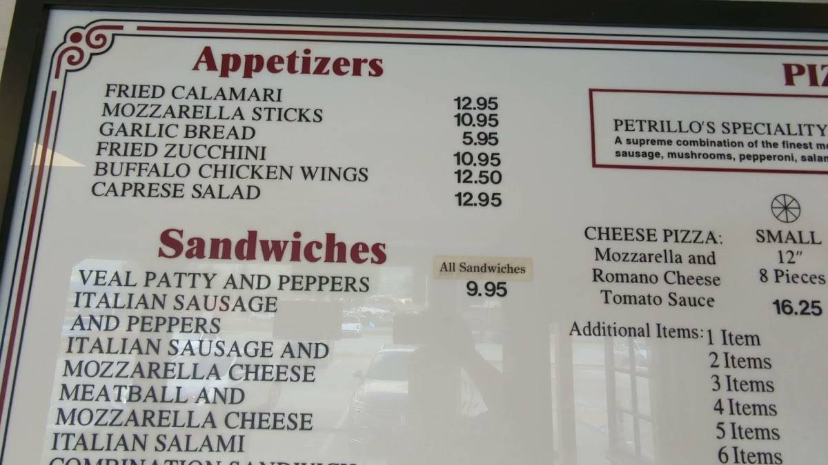 Menu at Petrillo's Pizza pizzeria, Glendora