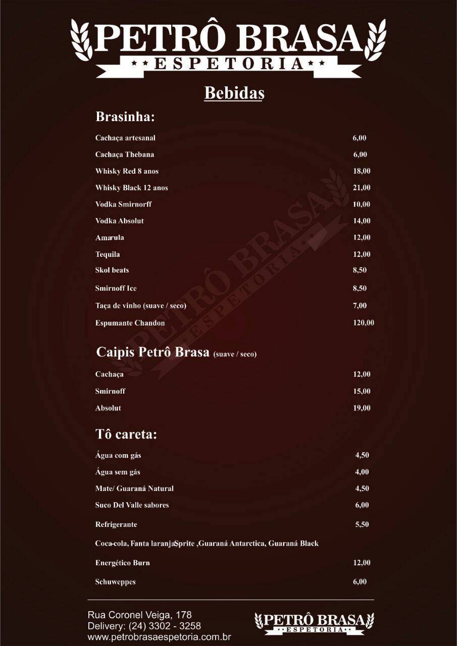 Menu at Petro Brasa ESPETORIA restaurant, Petrópolis