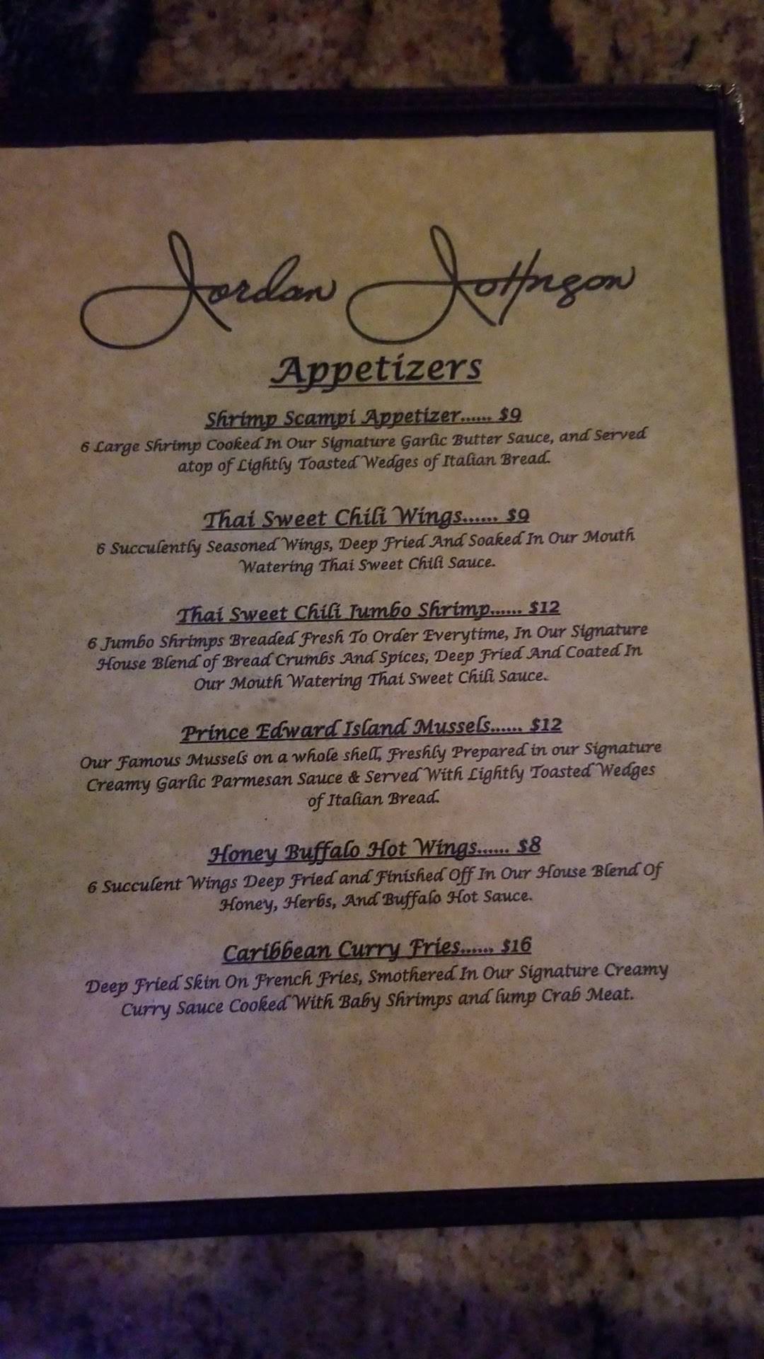 Menu at Jordan Johnson restaurant, Philadelphia, Bustleton Ave