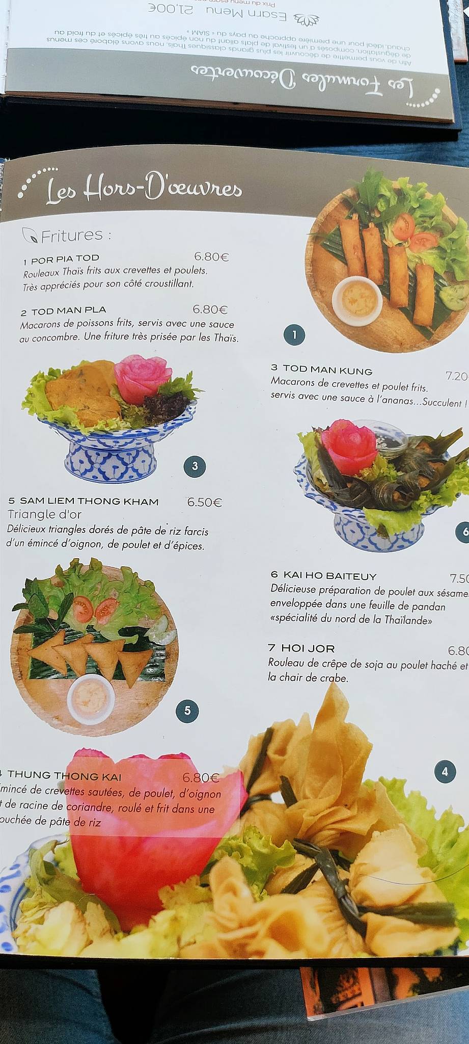 Menu at Phuket Thaï restaurant, Rambouillet