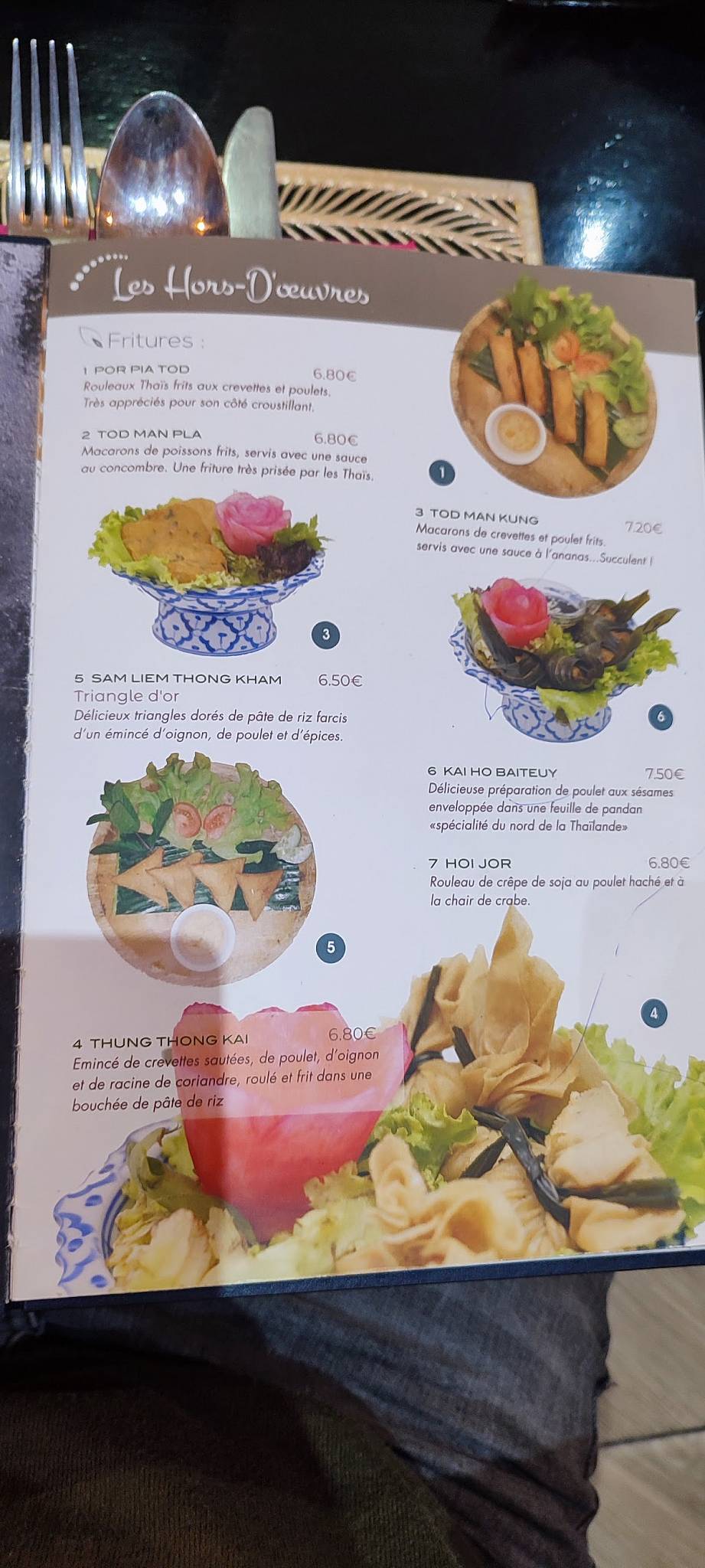 Menu at Phuket Thaï restaurant, Rambouillet