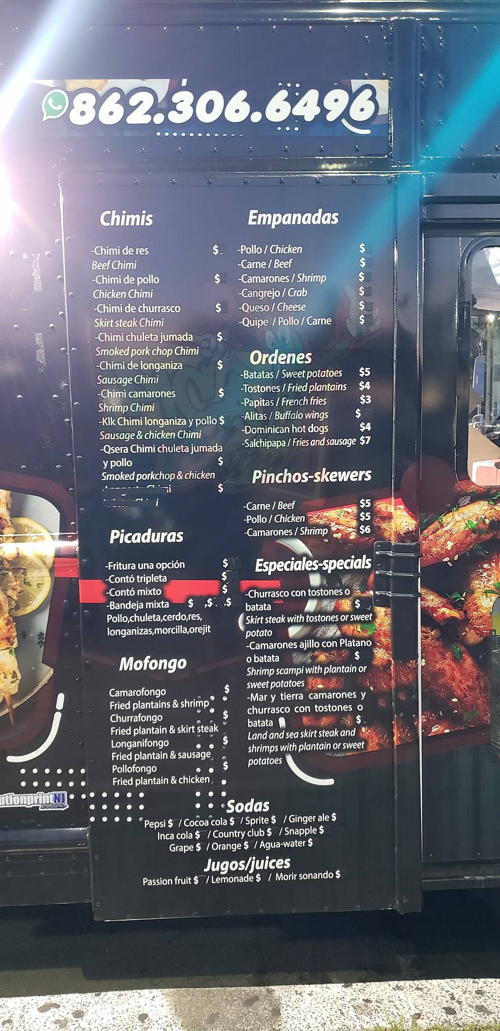 Menu at Pica Chimi restaurant, Paterson