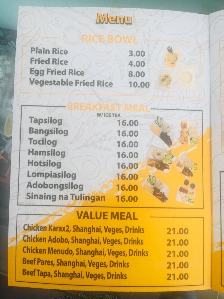 Carta de Pinoy Zone Restaurant, Abu Dabi