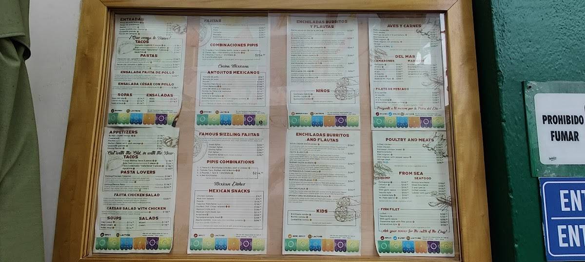 Menu at Pipis restaurant, Puerto Vallarta