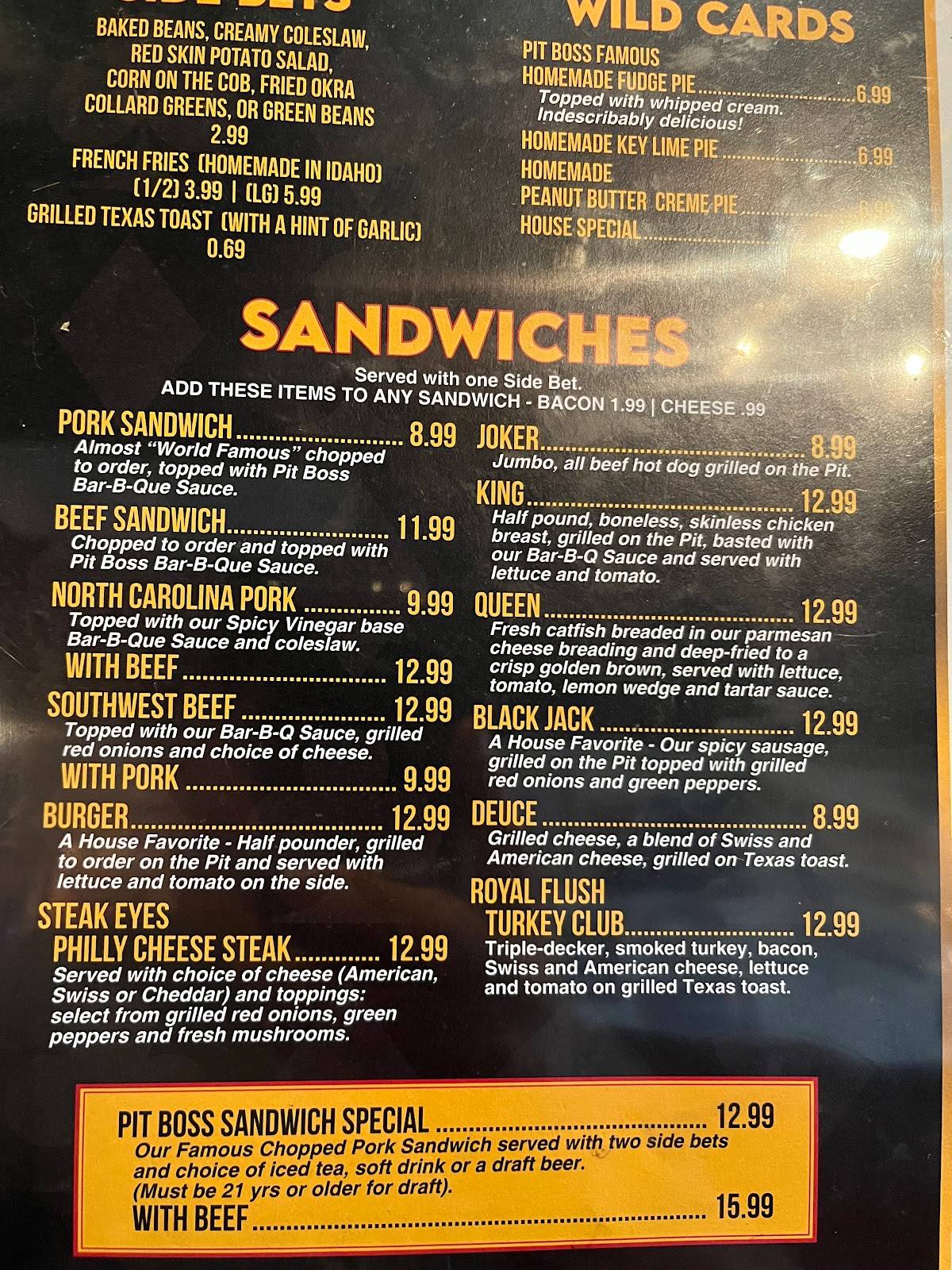 Menu at Pit Boss Bar-B-Q, New Port Richey