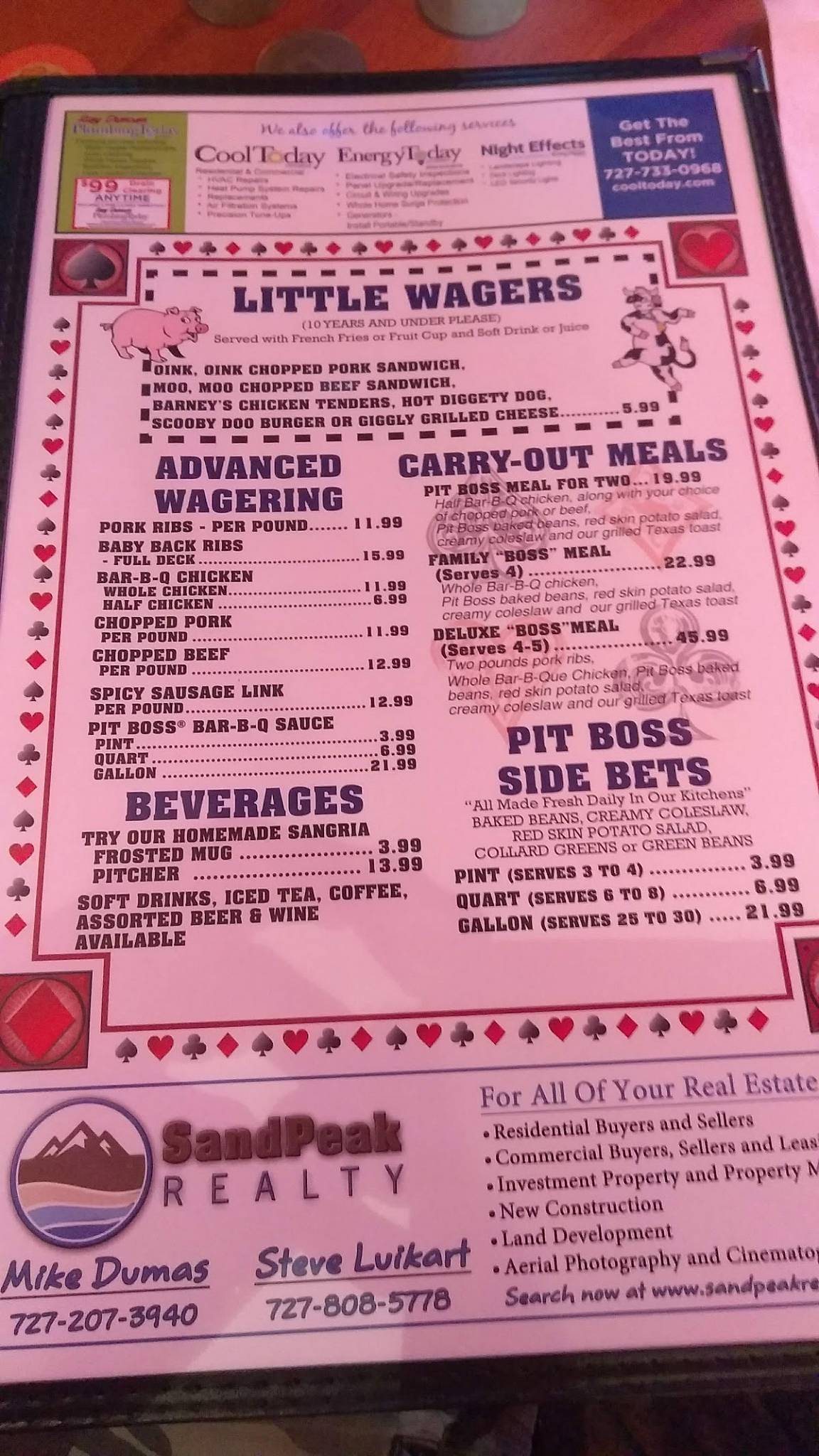 Menu at Pit Boss Bar-B-Q, New Port Richey