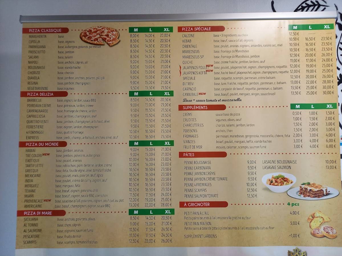 Menu au Pizza Di Trevi, Fosses-la-Ville, Chau. de Namur 71A