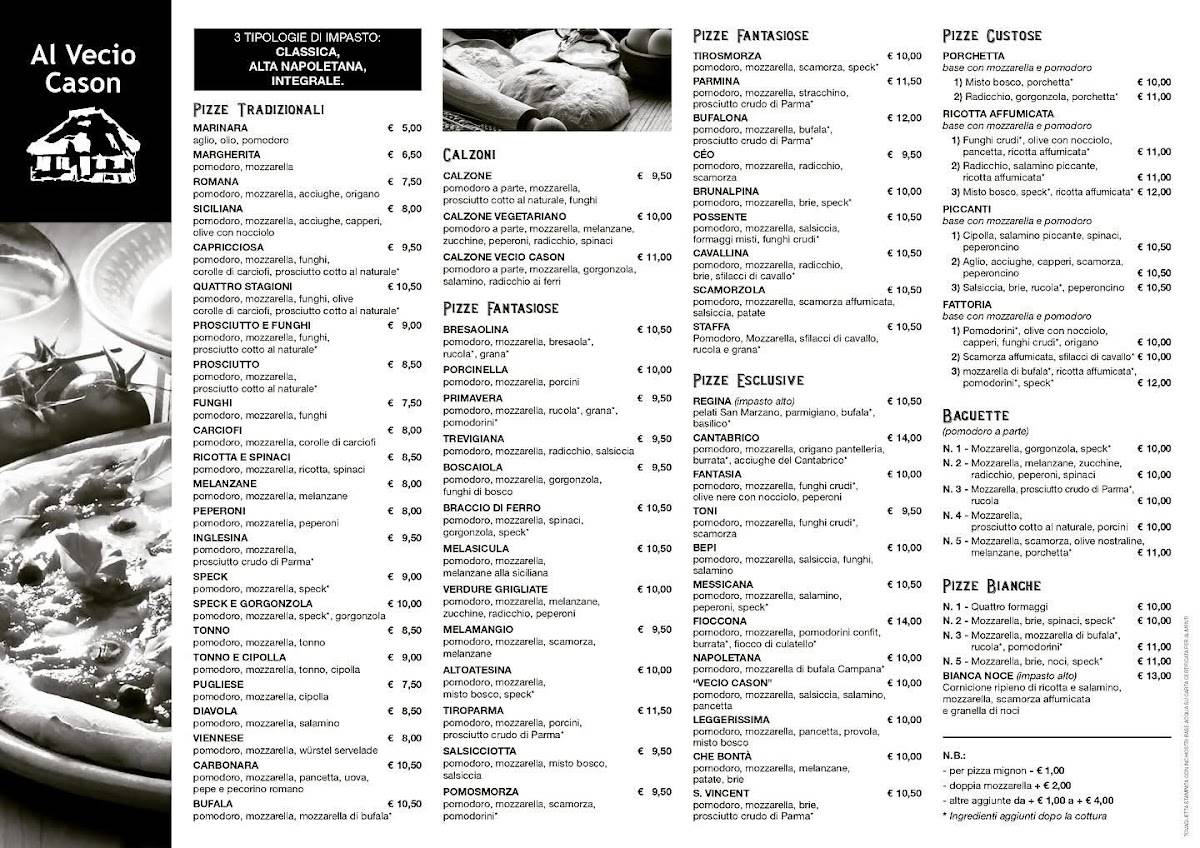 Menu at Pizzeria Al Vecio Cason, Padua