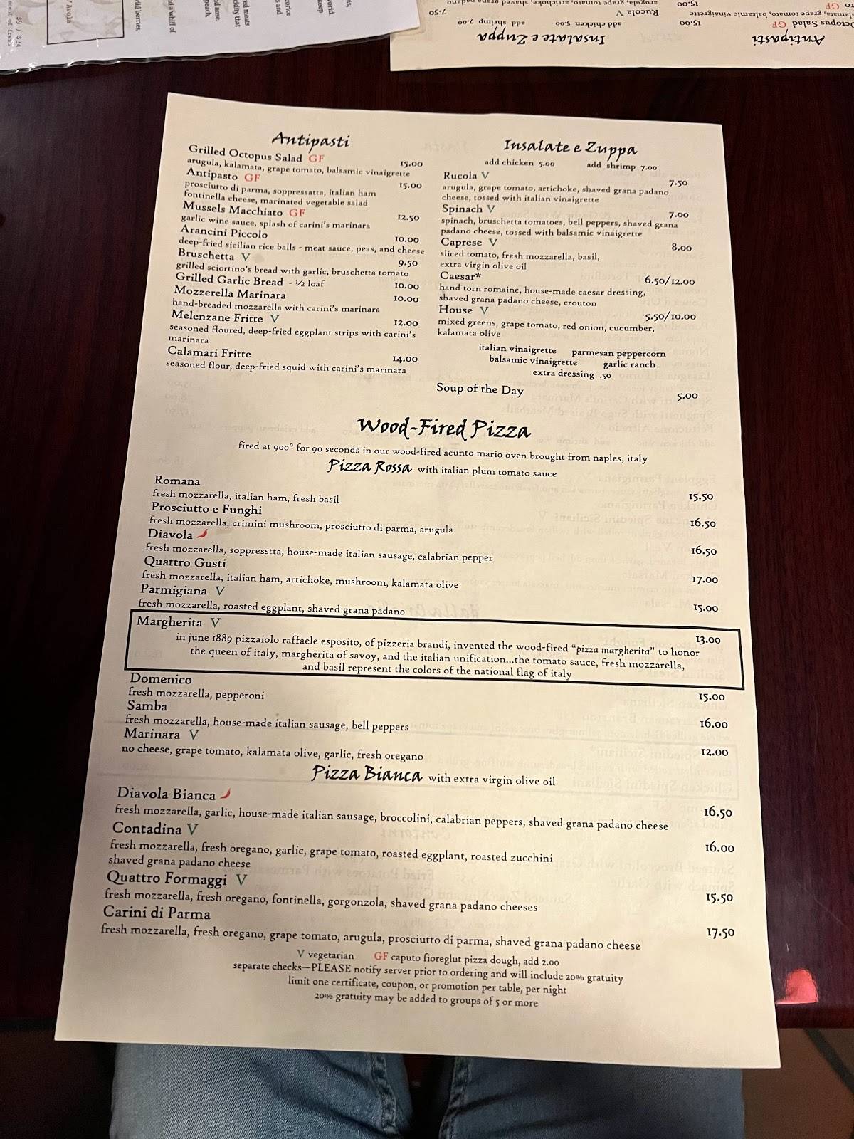 Menu at Carini's Southern Italian Restaurant, Milwaukee