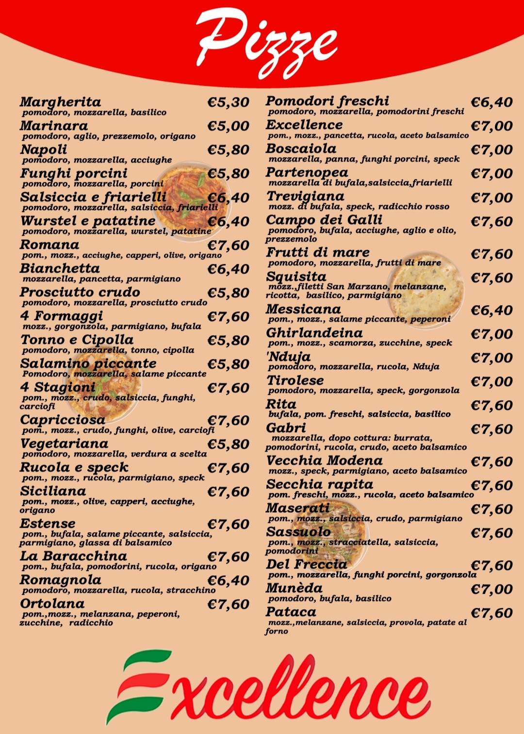 Speisekarte von Pizzeria Excellence, Modena