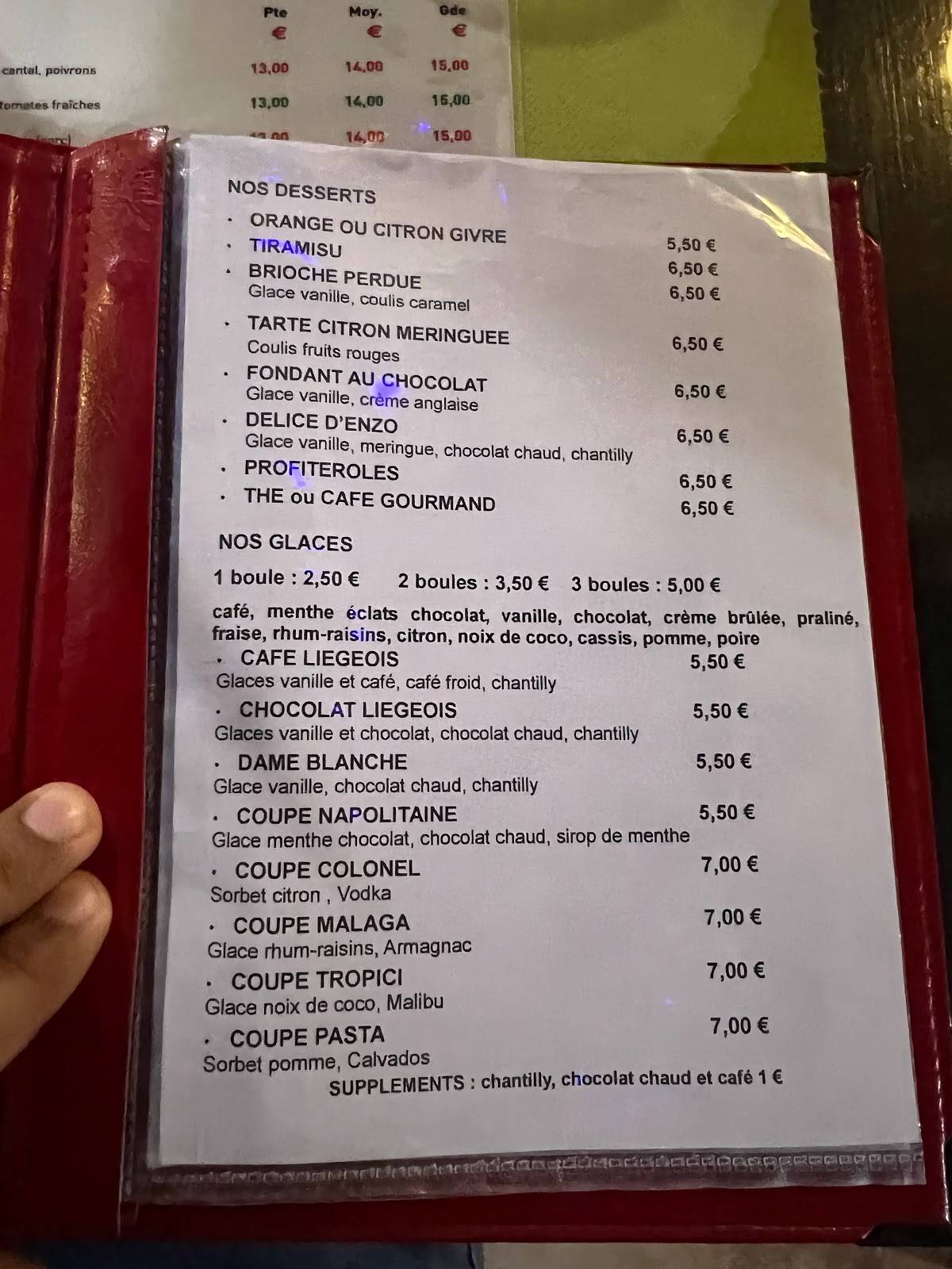 Menu au La Pastasciutta pizzeria, Toulouse