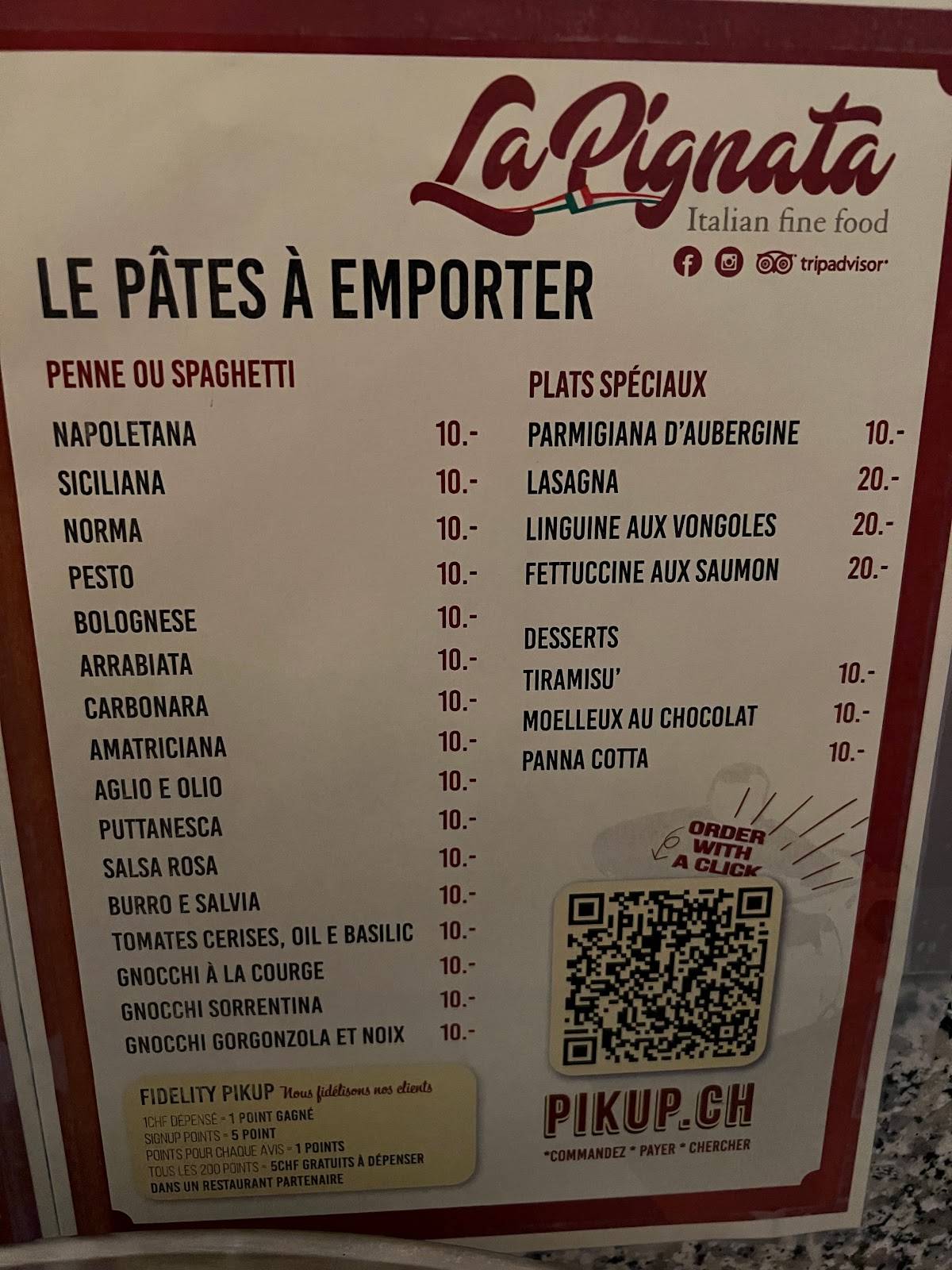 Menu au La Pignata, Genève