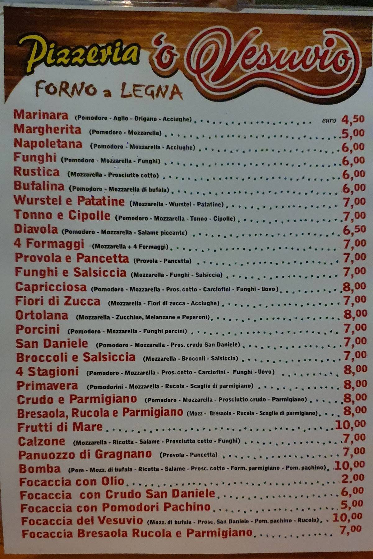 Menu da O' Vesuvio pizzeria, Nettuno