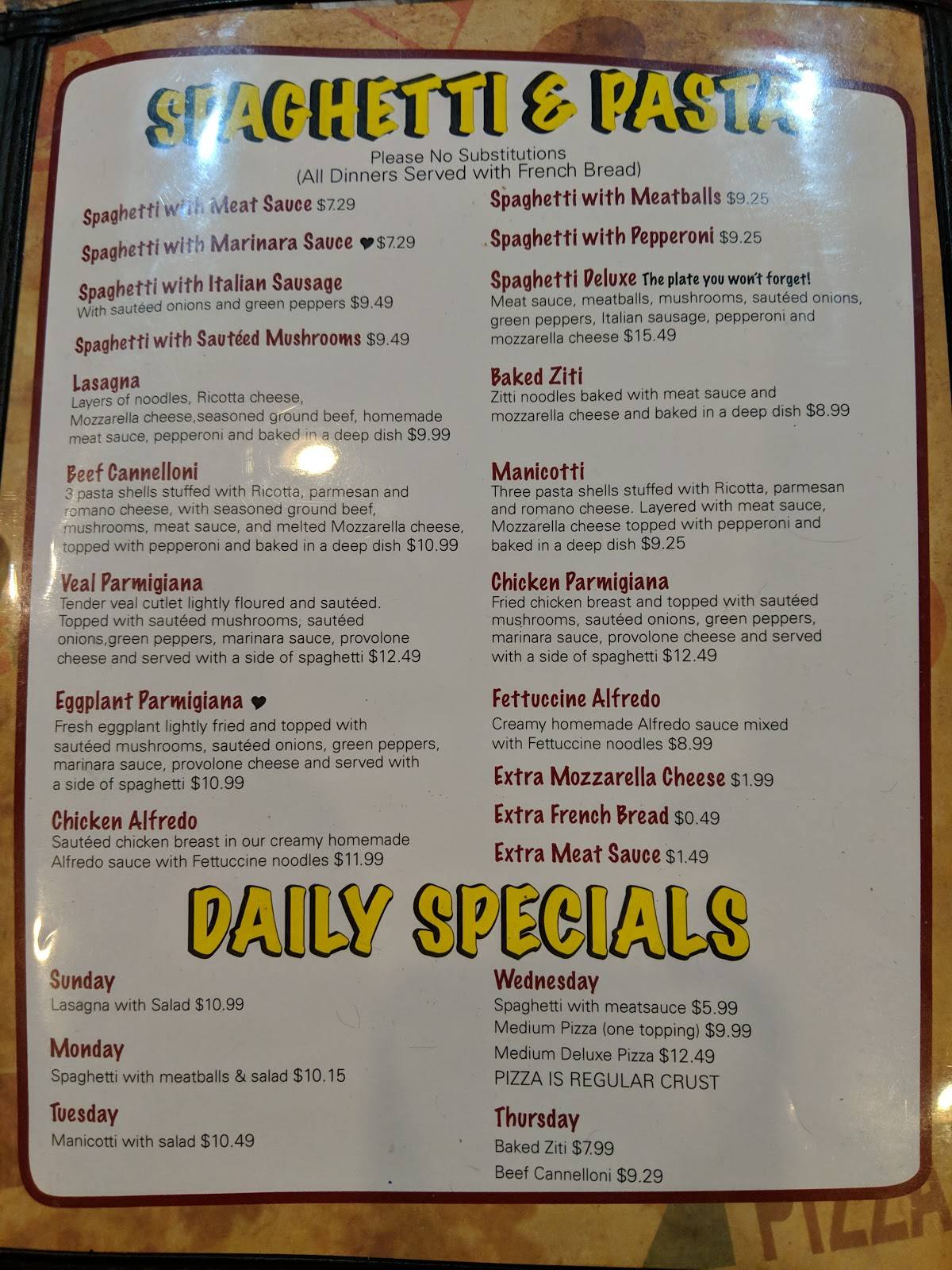 Menu at Pizza Palace Italian Restaurant, Fayetteville