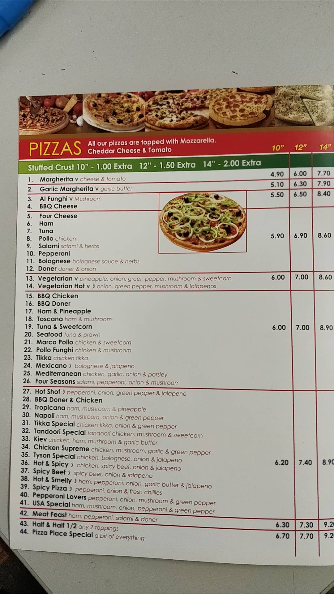 Menu at Pizza Place pizzeria, Gilberdyke