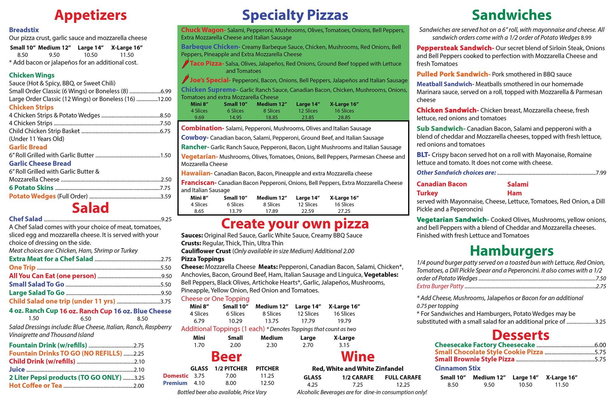 Menu at Pizza Round-up Biggs pizzeria, Biggs