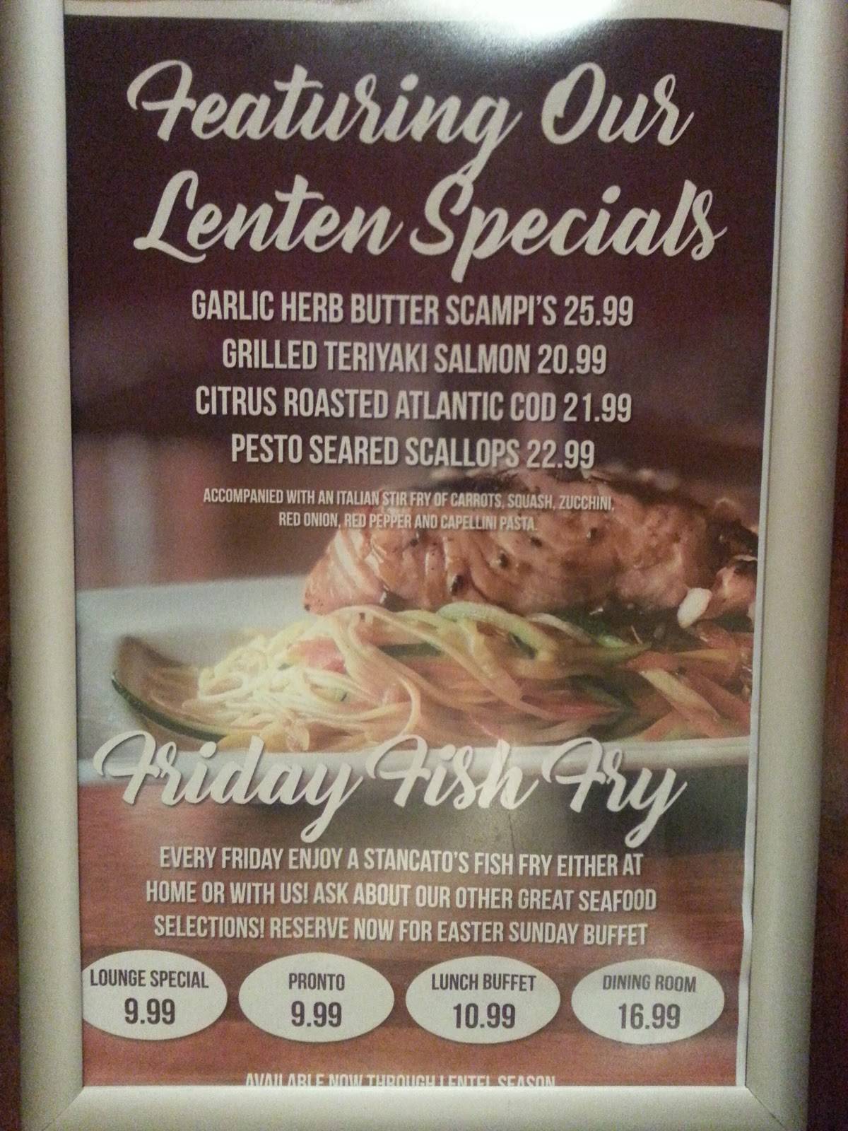 Menu at Stancato's Italian Restaurant, Parma