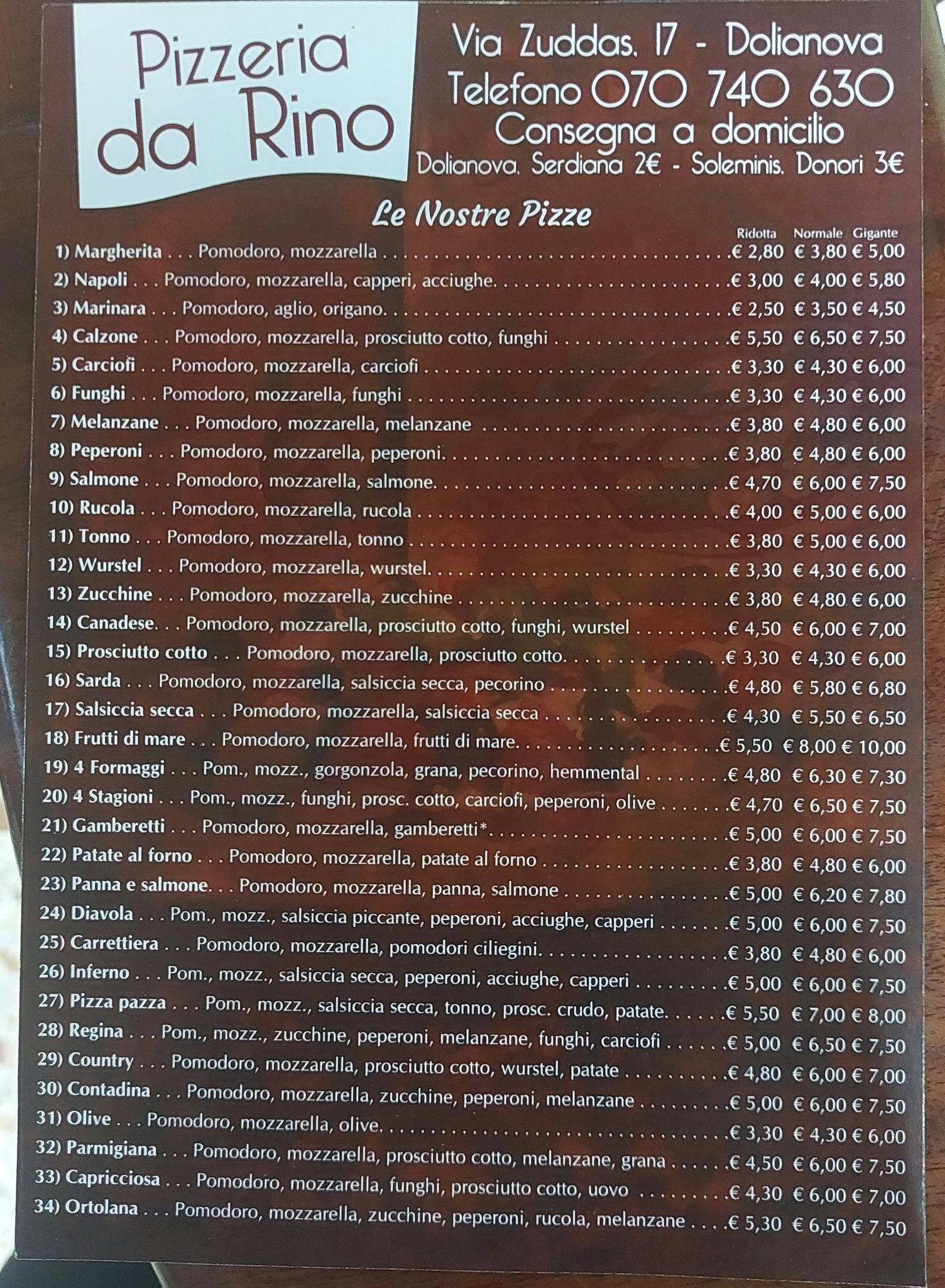 Menu at Pizzeria da Rino di Lai Rinaldo, Patiolla
