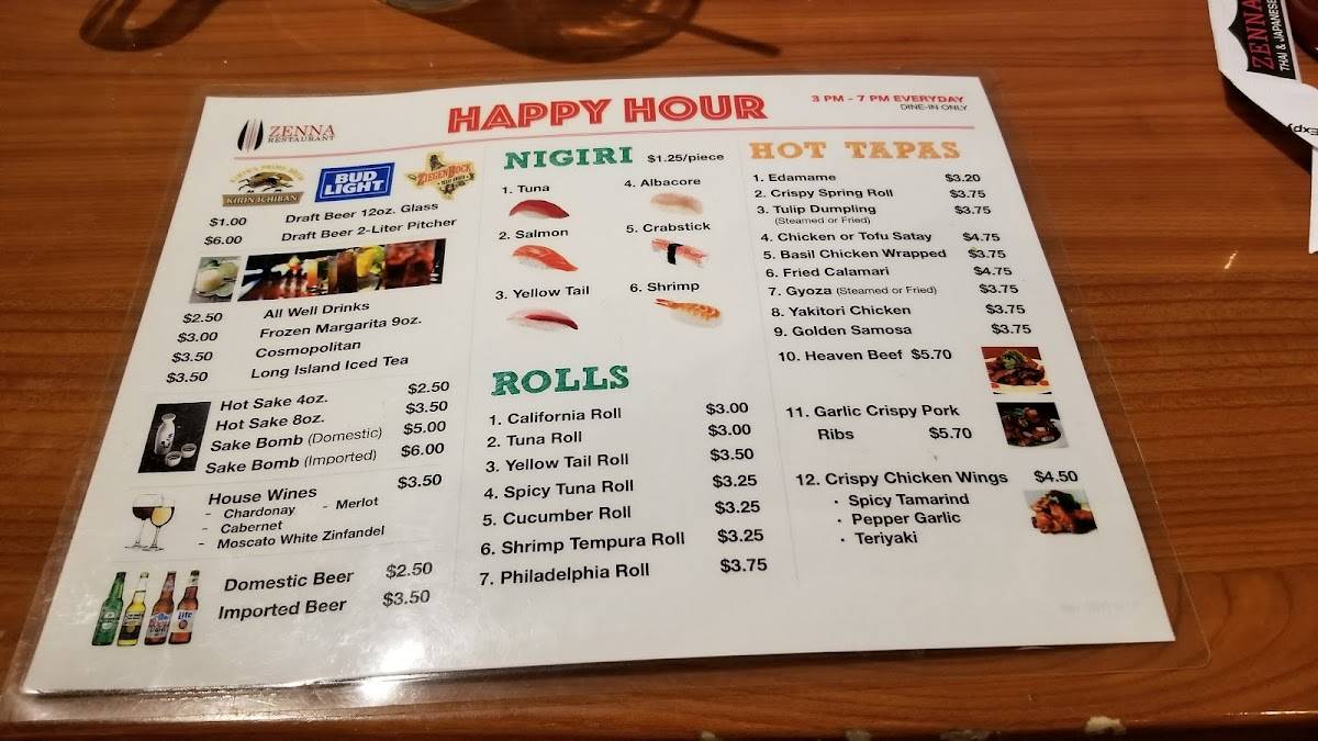 Menu at Zenna Thai & Japanese Restaurant, Plano, N Central Expy