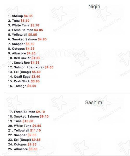 Menu at Zenna Thai & Japanese Restaurant, Plano, N Central Expy