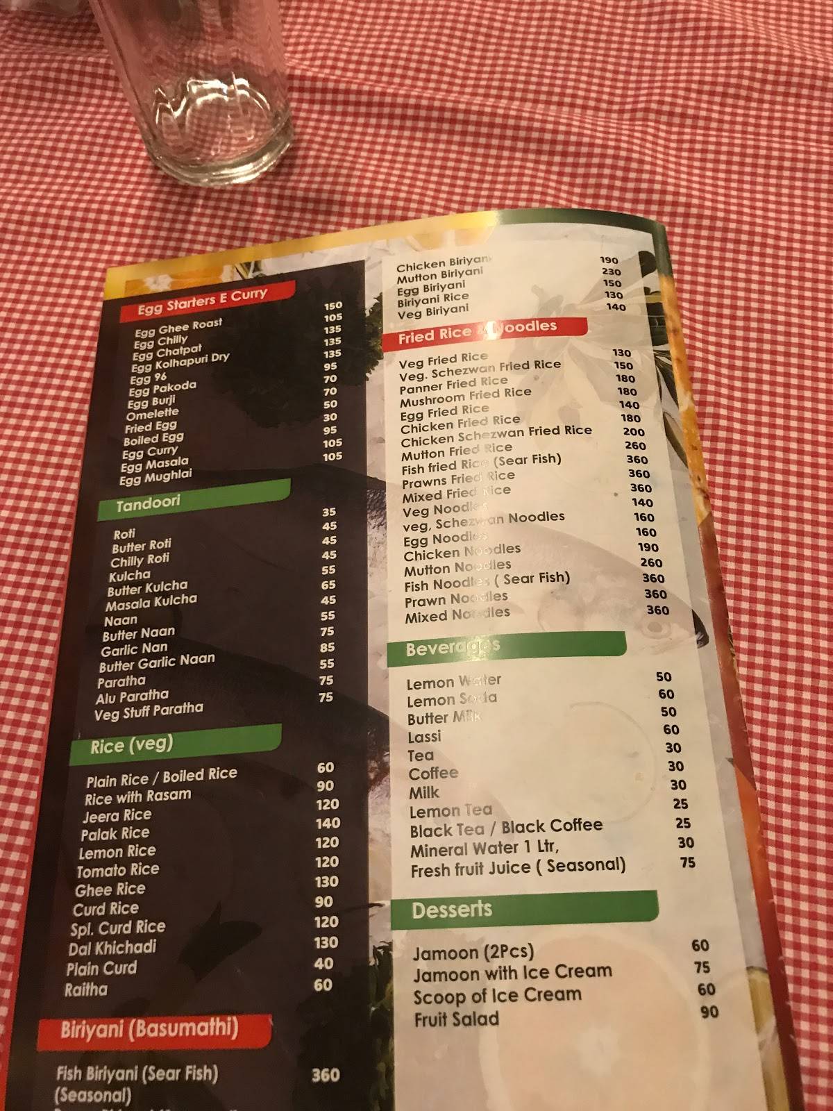 Menu at Poojari Fish Land, Mysuru