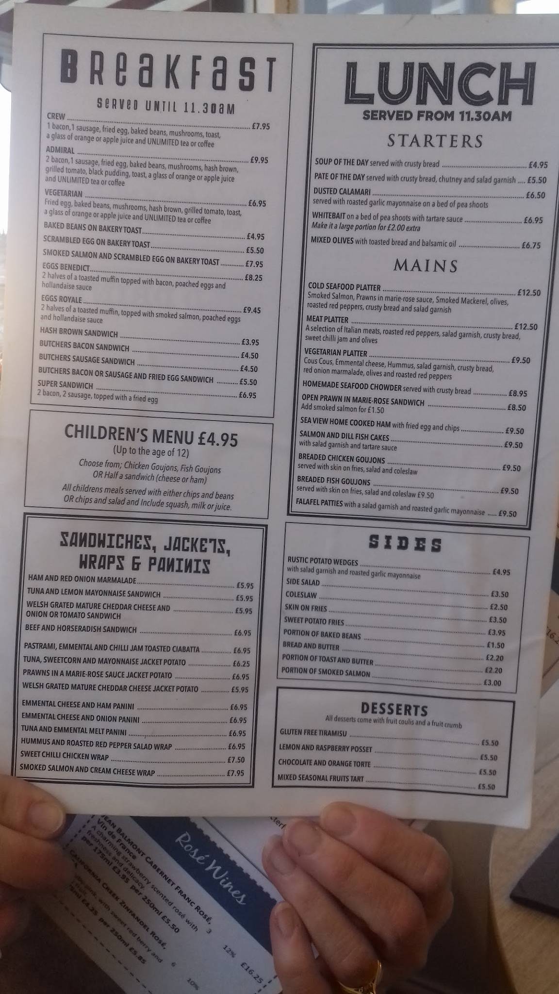 Menu at Seaview Cafe Bistro & Coffee Lounge, Porthmadog