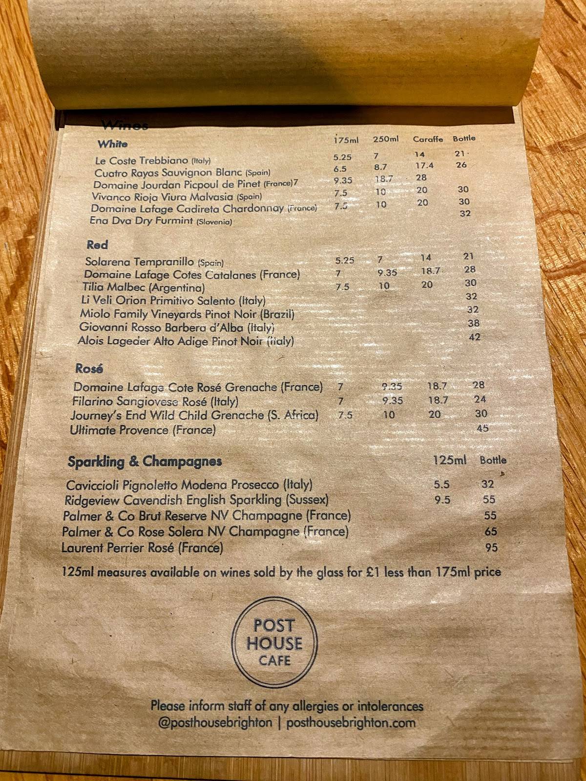 Menu at Post House Cafe Brighton, Brighton