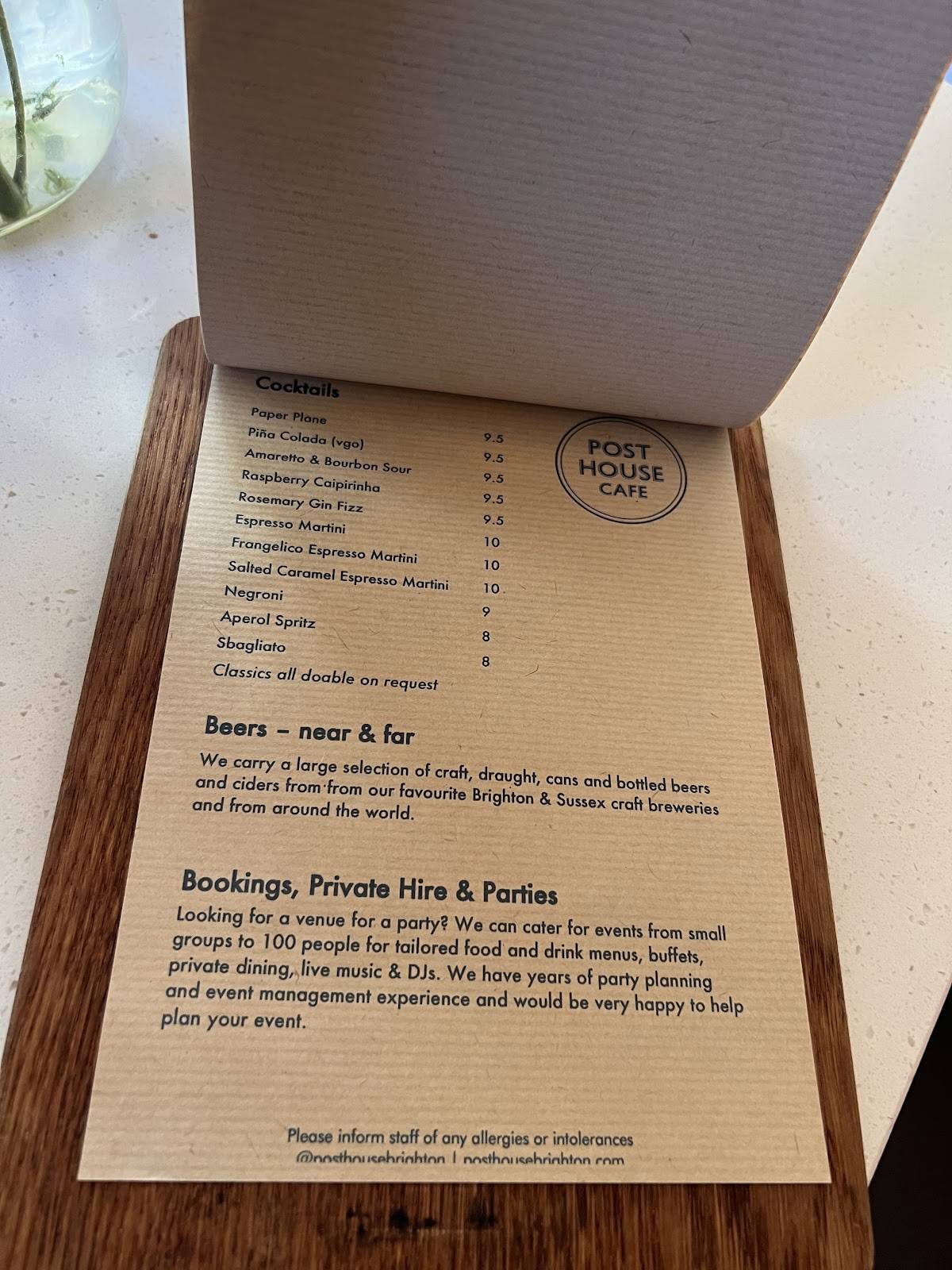 Menu at Post House Cafe Brighton, Brighton