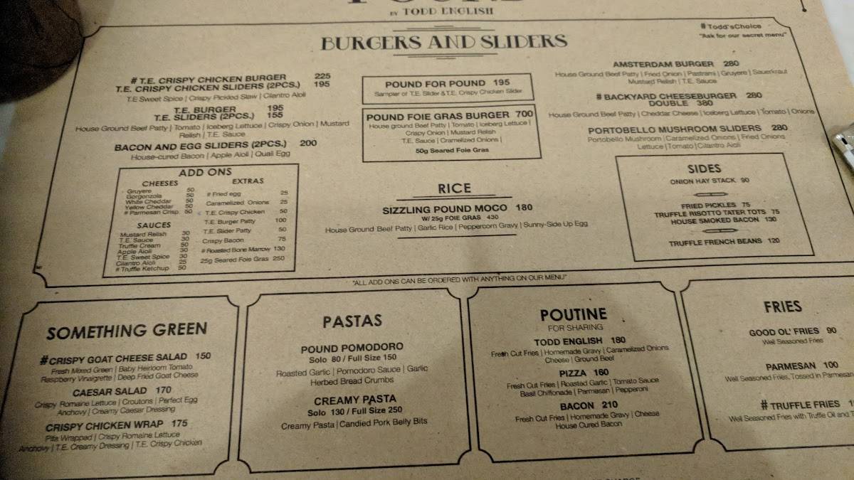 Menu at Pound BGC restaurant, Taguig, H322+C44
