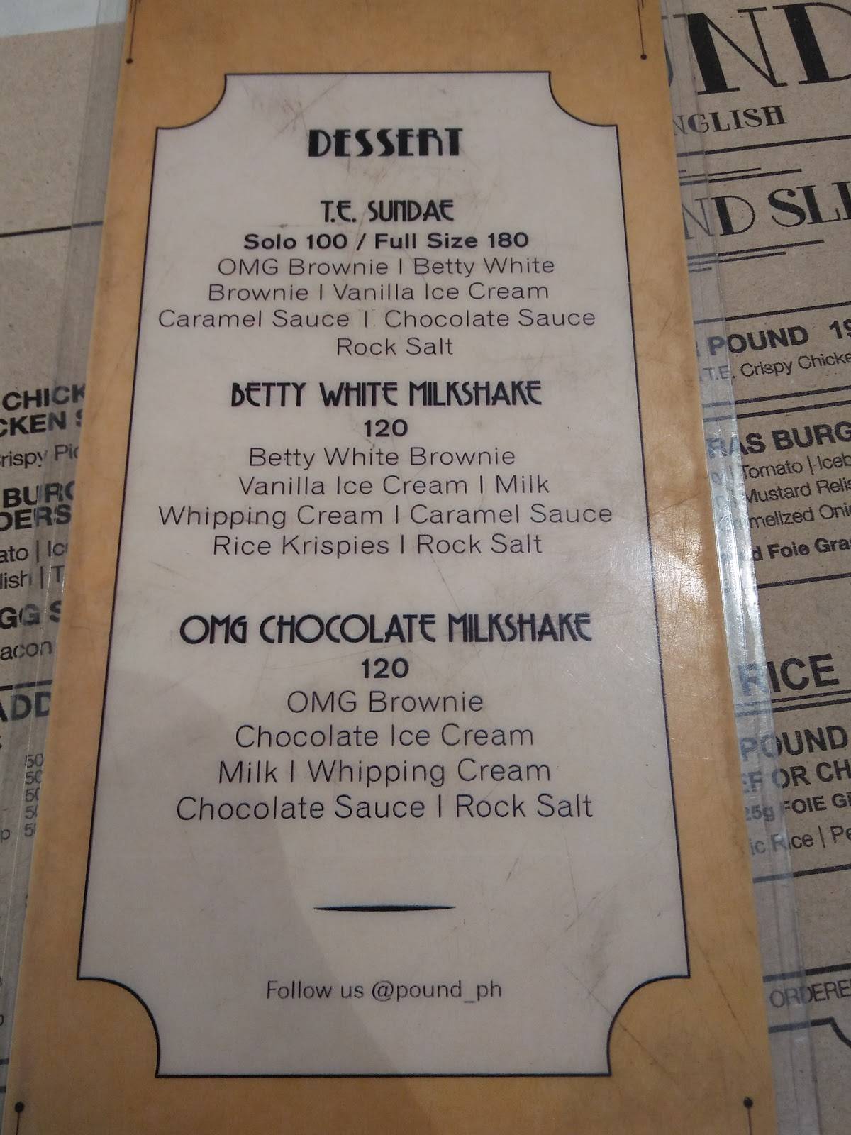 Menu at Pound SM Megamall restaurant, Mandaluyong