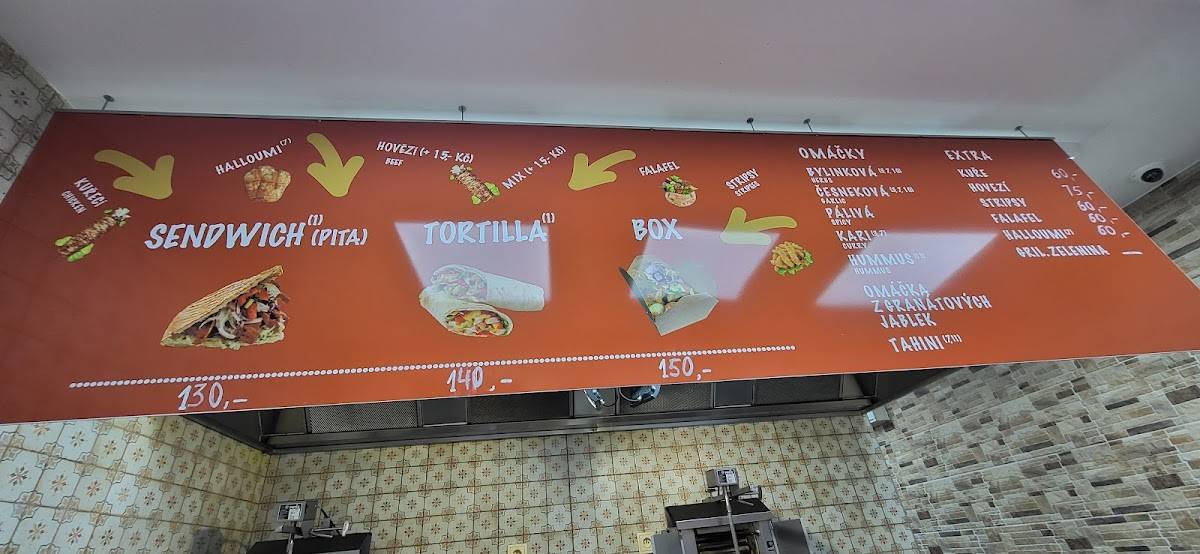 Menu at Homemade shawarma restaurant, Prague