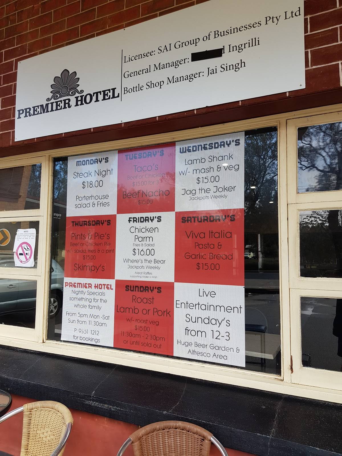 Menu at Premier Hotel Pinjarra pub & bar, Pinjarra