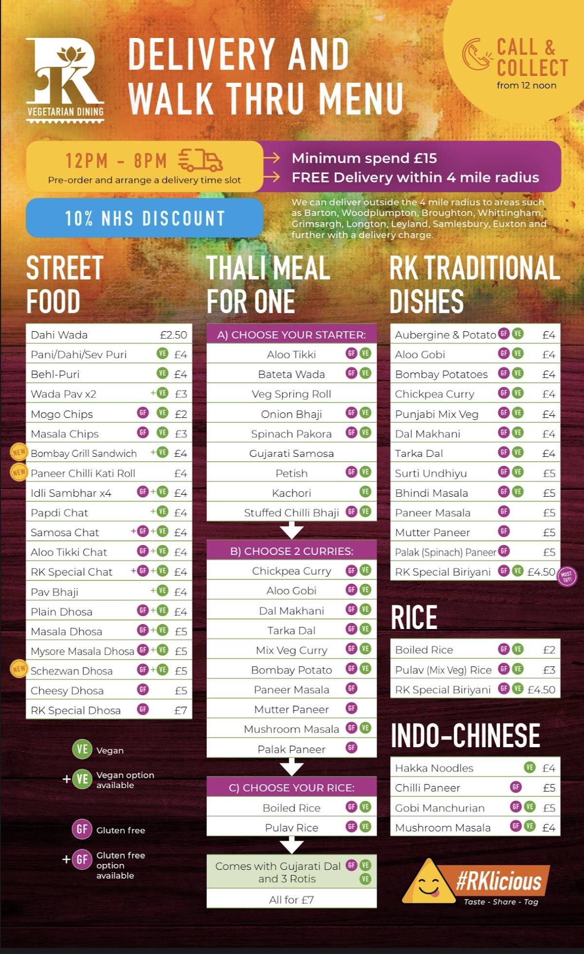 Menu at RK Dining restaurant, Preston