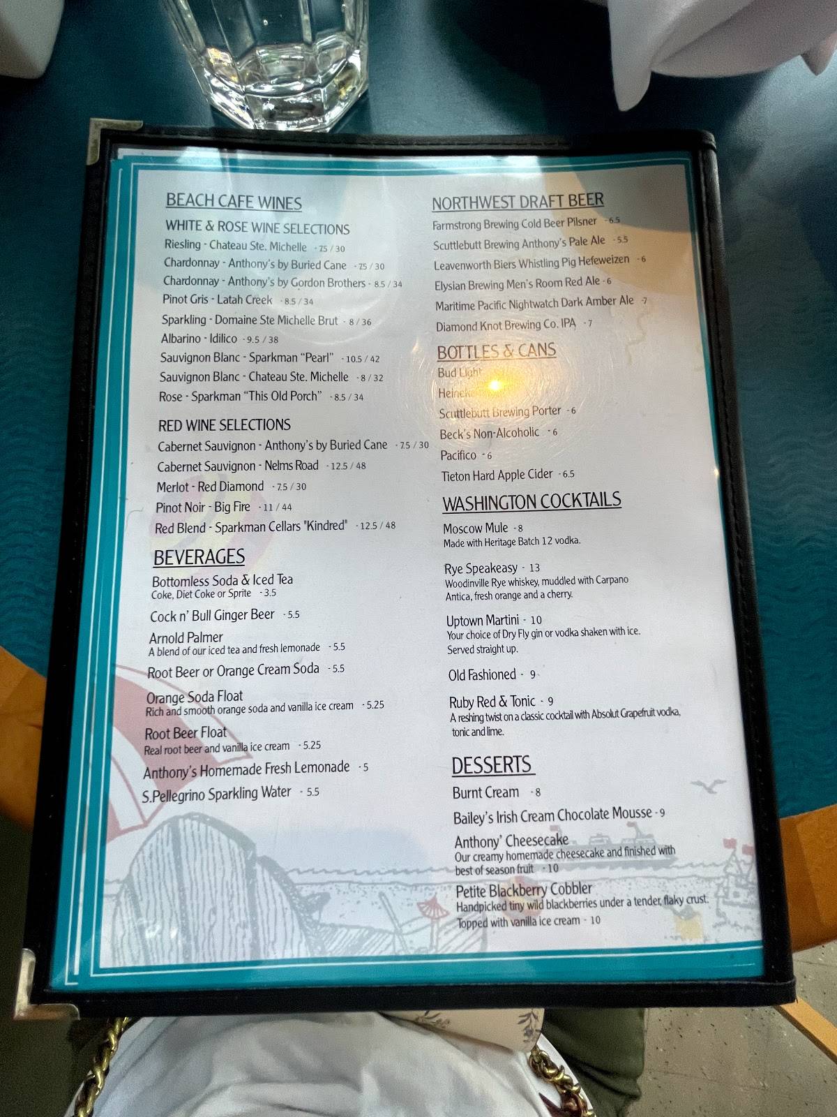 Menu at Anthony's Beach Cafe, Edmonds