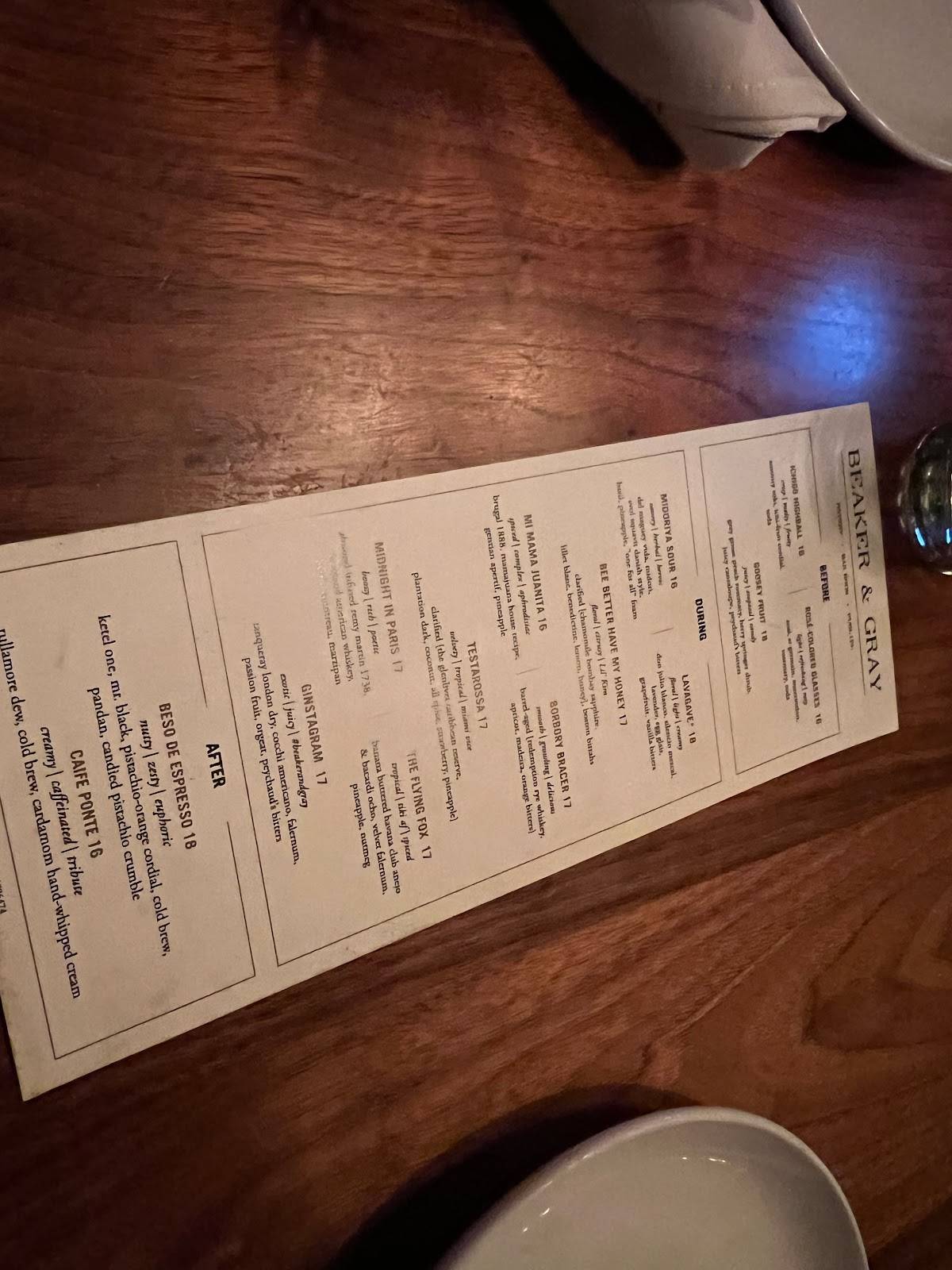 Menu at Beaker & Gray pub & bar, Miami, N Miami Ave