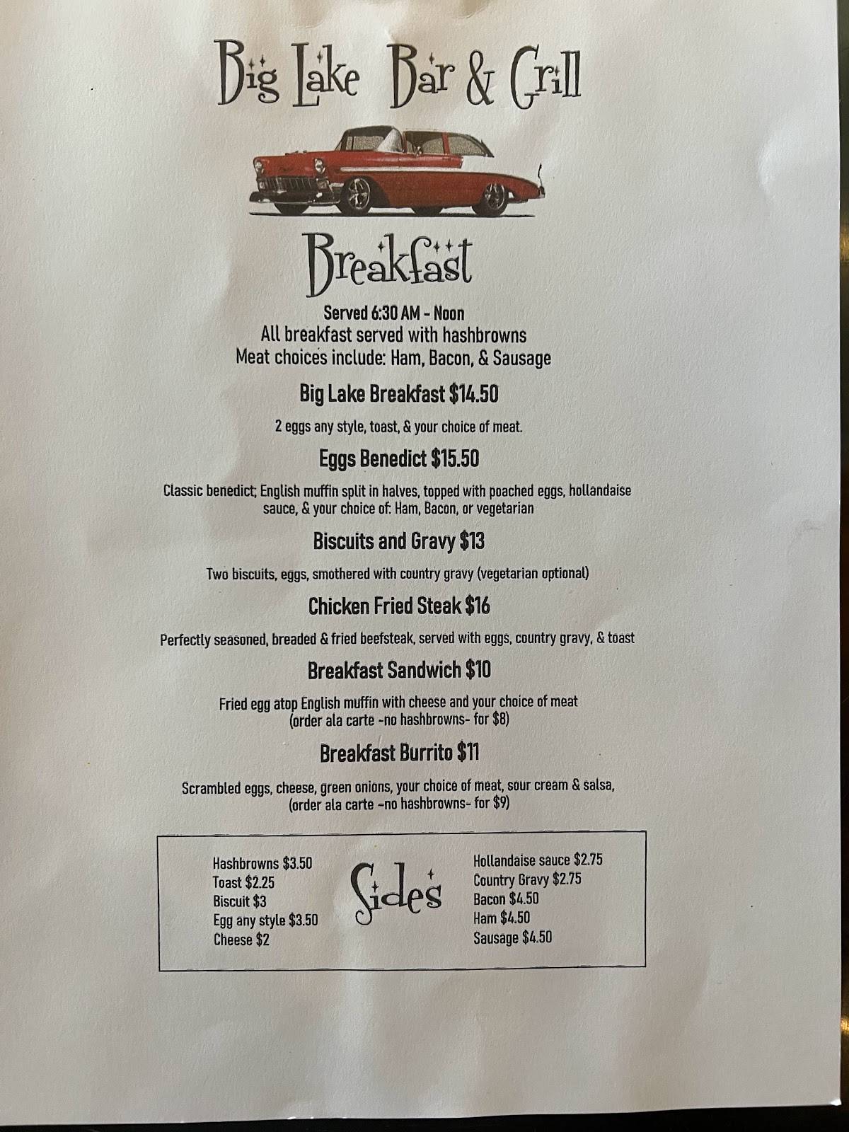 Menu at Big Lake Bar & Grill, Mount Vernon
