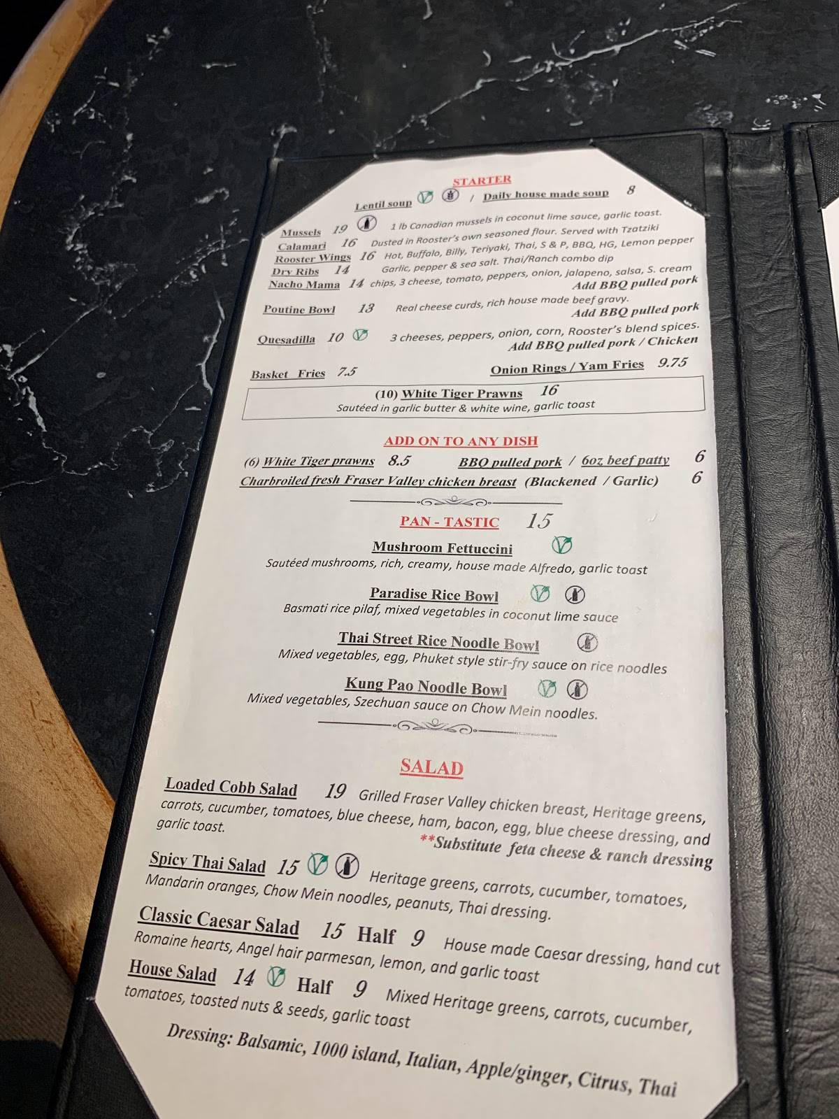 Menu at Black Rooster Classic Bar & Grill, Castlegar