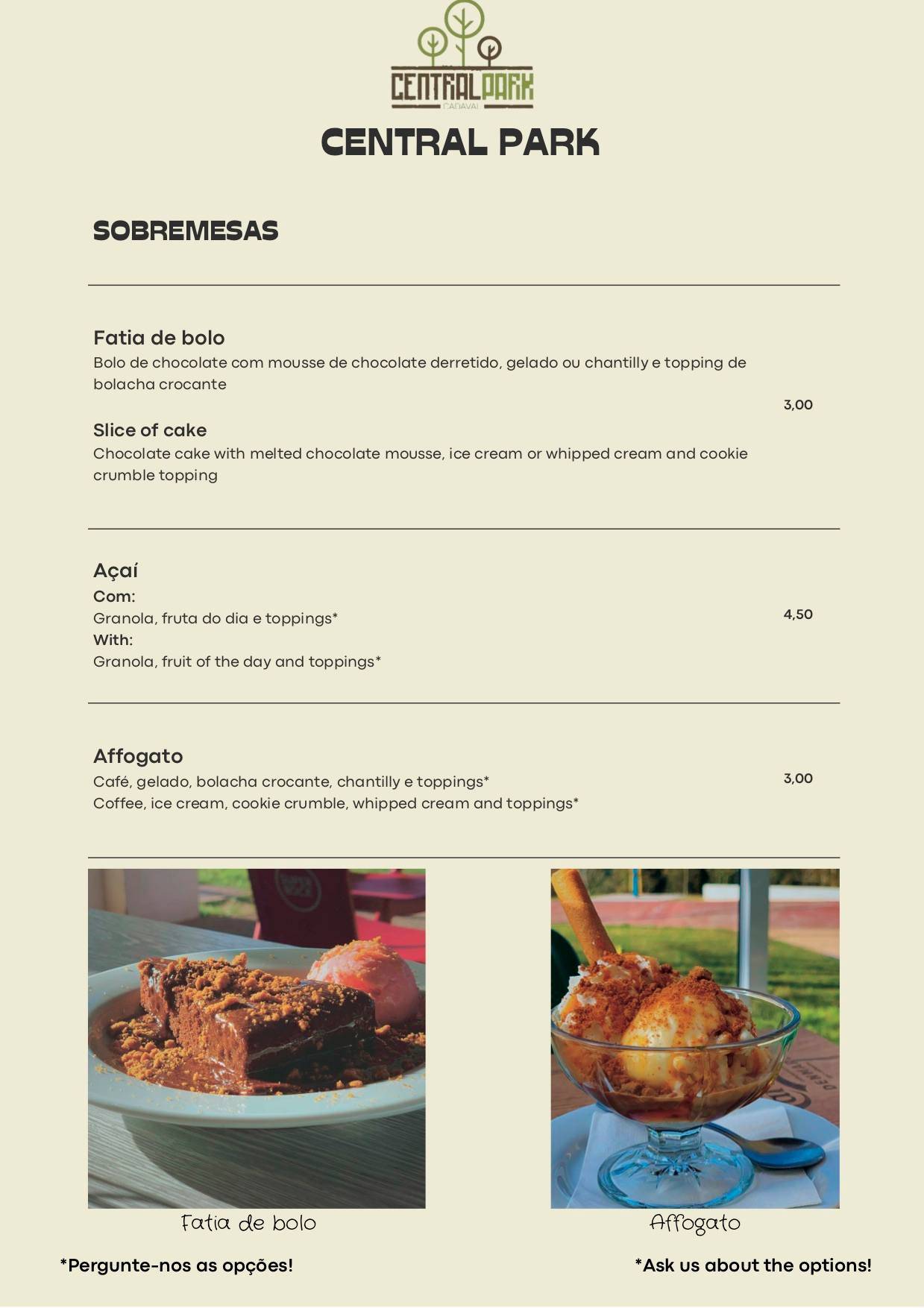 Menu at Central Park pub & bar, Cadaval