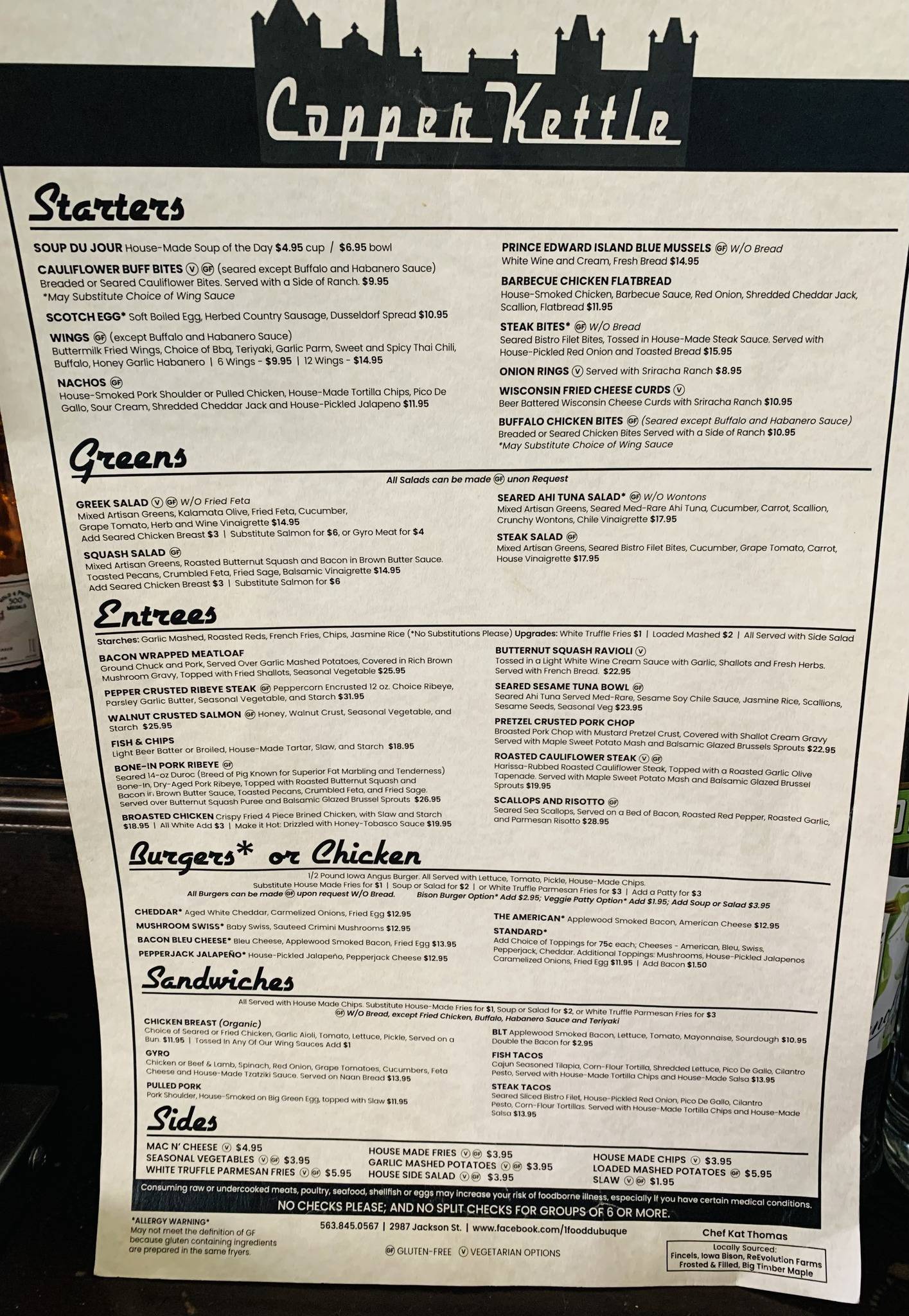 Menu at Copper Kettle pub & bar, Dubuque