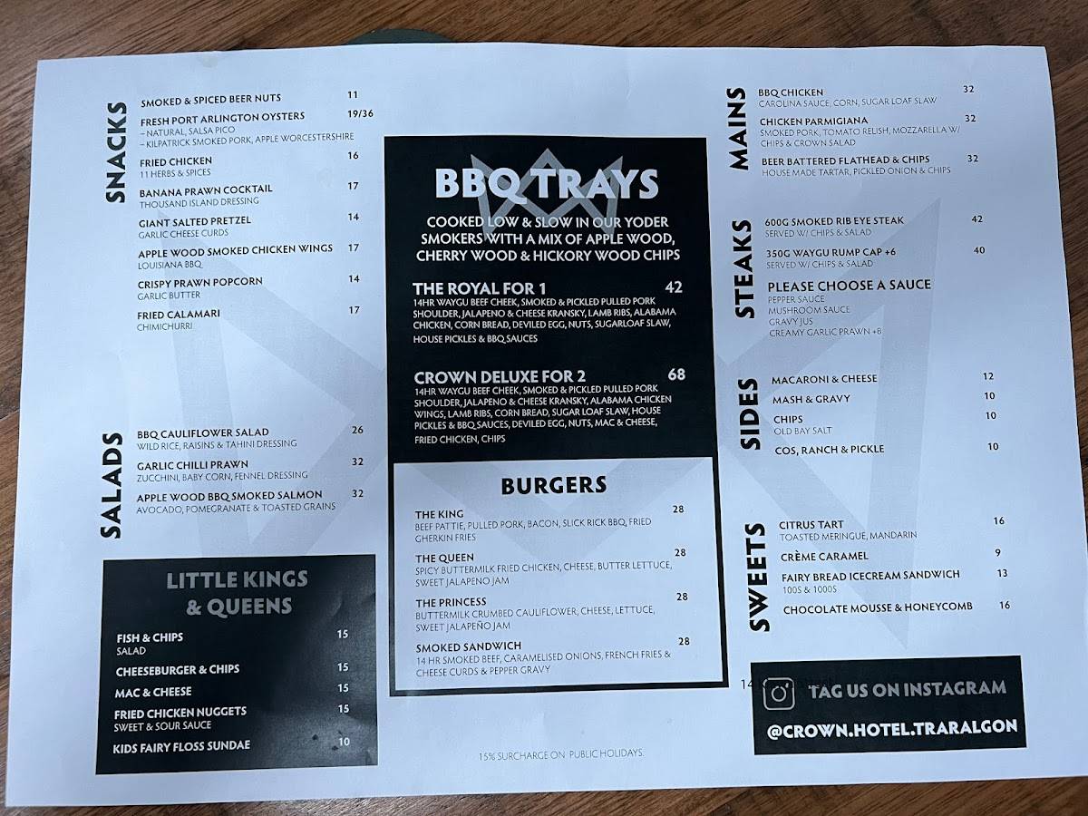 Menu at Crown Hotel pub & bar, Traralgon