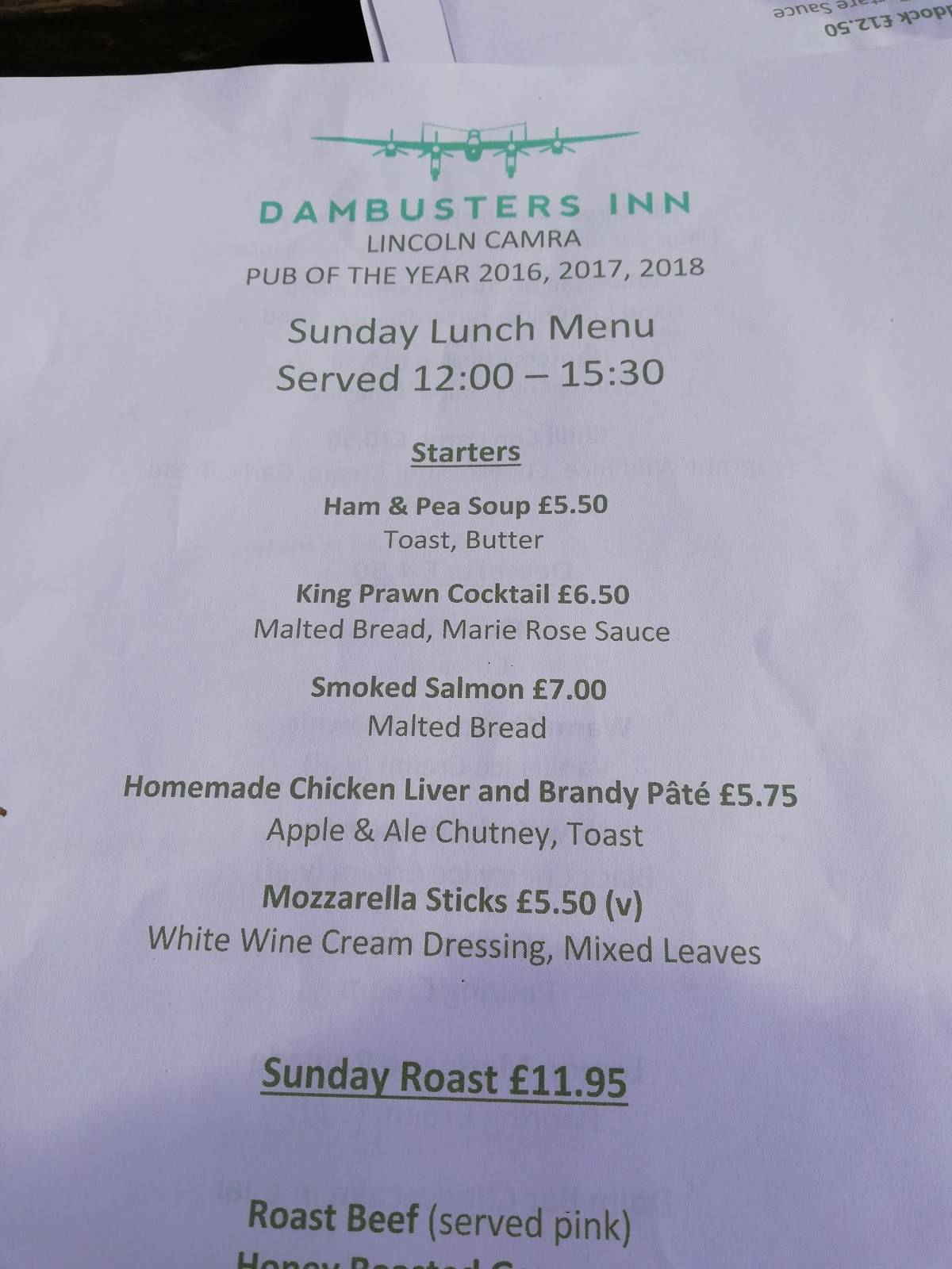 Menu at the Dambusters Inn pub & bar, Scampton