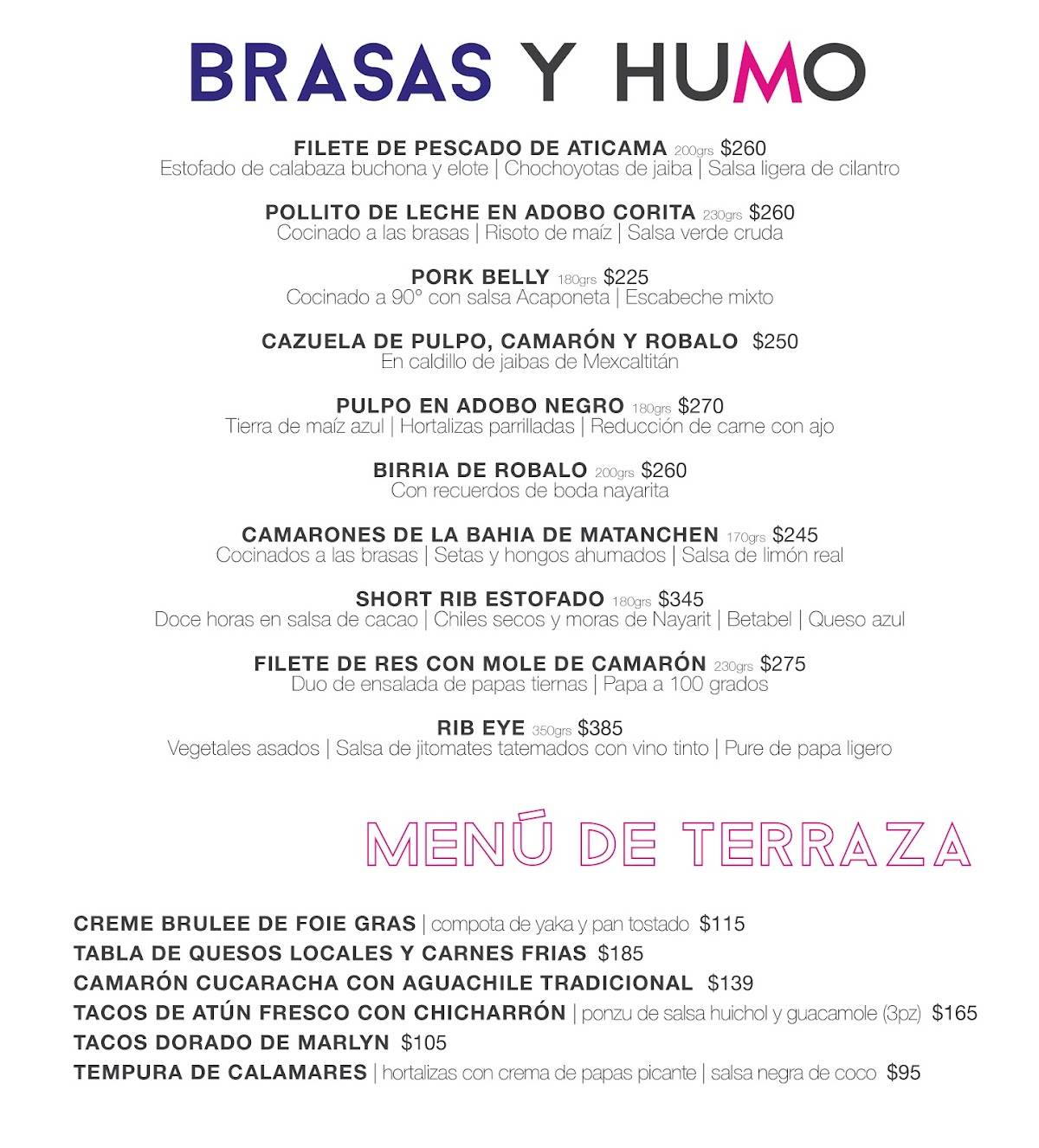 Carta del pub y bar EMILIANO COMIDA Y VINO, Tepic