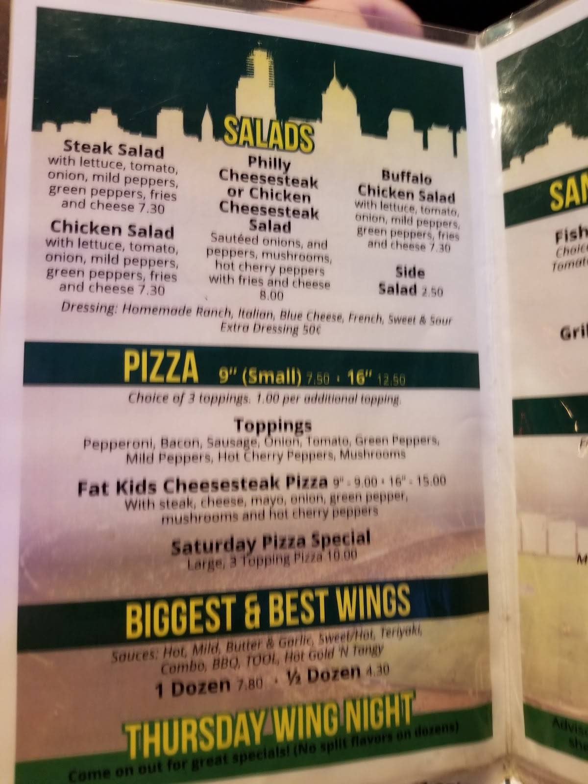 Menu at Fat Kid's Sports Bar, DuBois