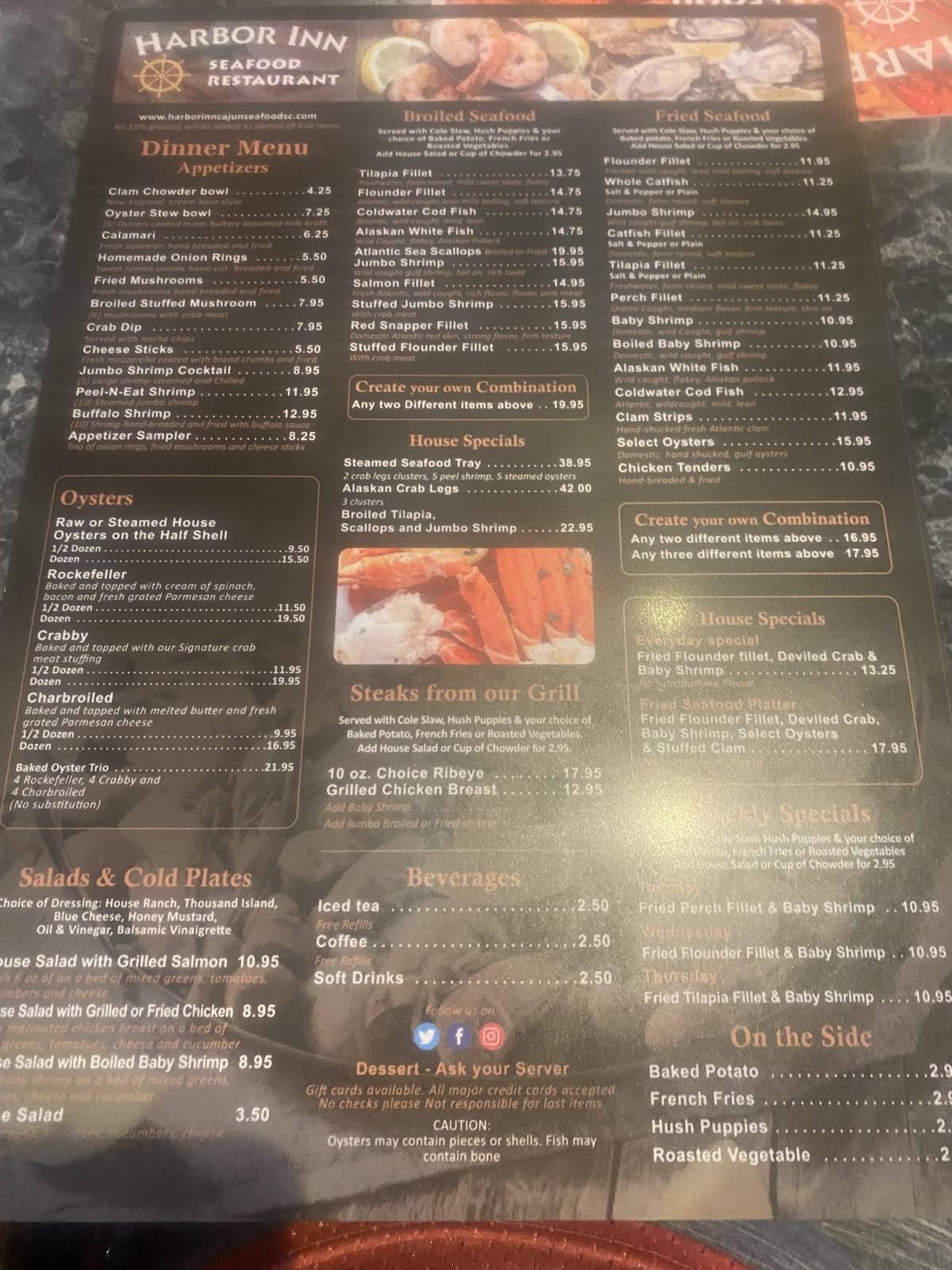 Menu at Harbor Inn Cajun Seafood pub & bar, Greenville