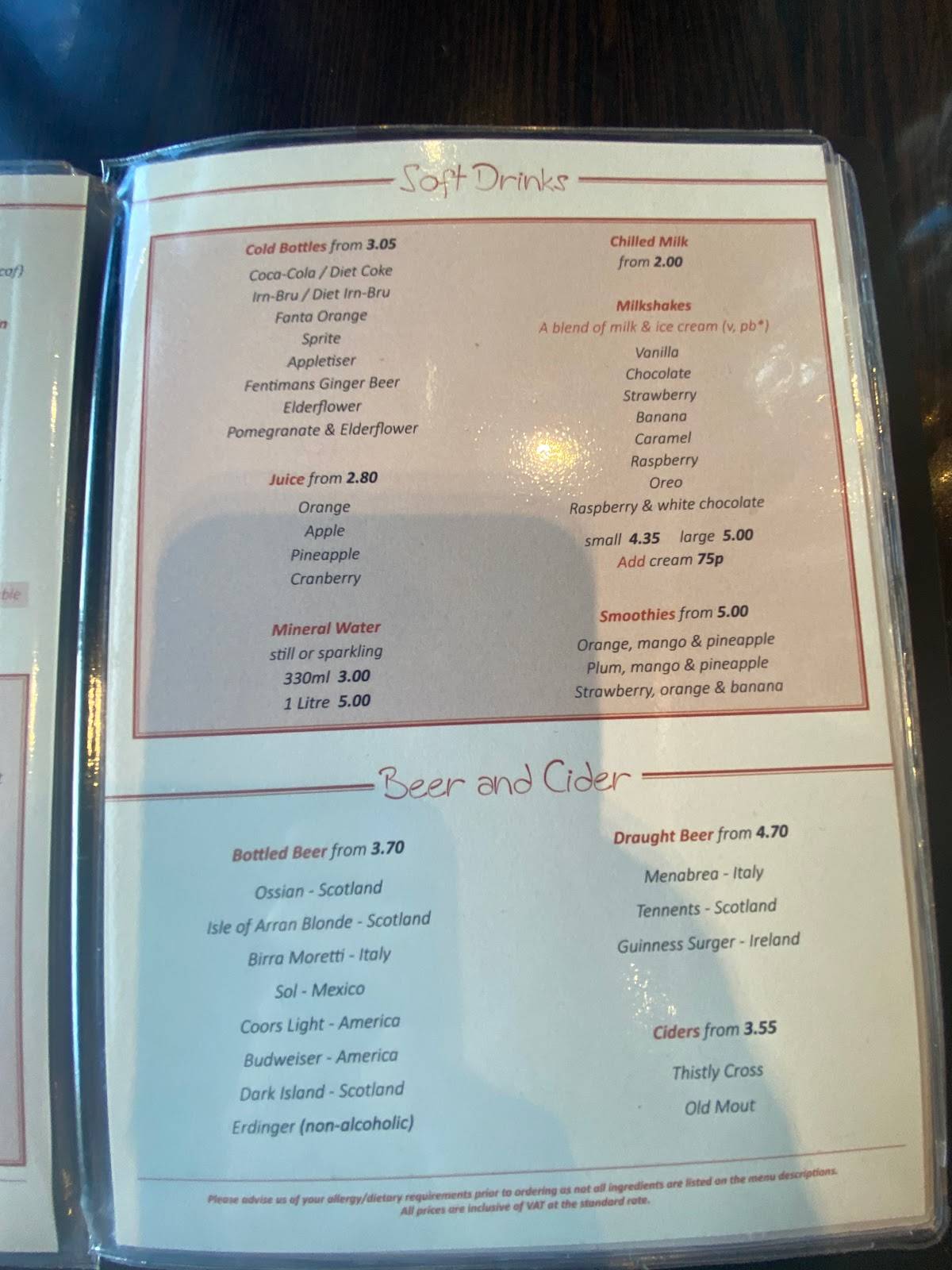 Menu at Kisa's pub & bar, Perth