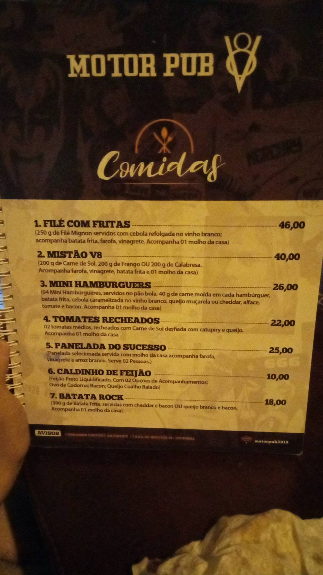 Menu em Motor Pub V8, Teresina