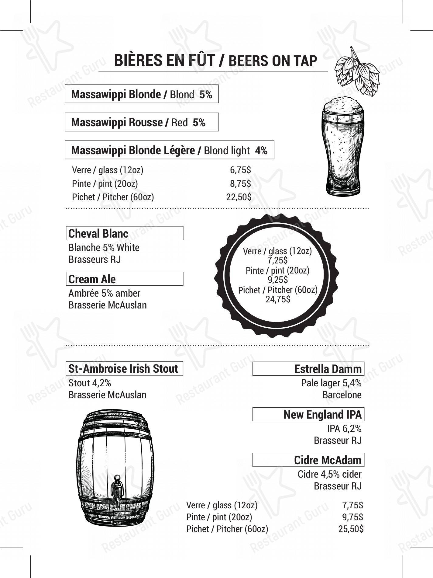 Menu au Pilsen Restaurant et Pub, North Hatley, 55 R. Main